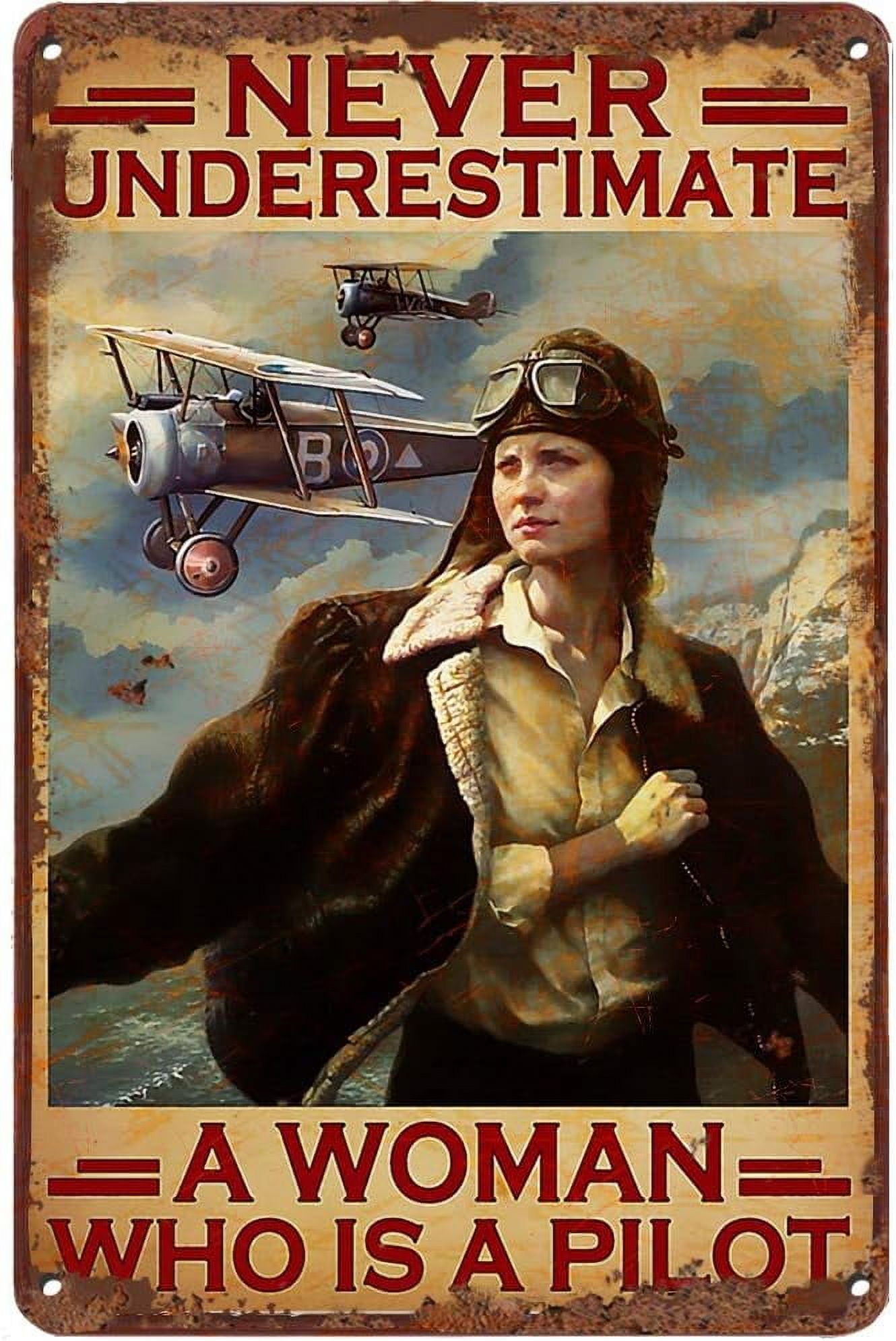 Vintage Tin Sign Pilot Never Underestimate A Woman Funny Novelty Metal ...