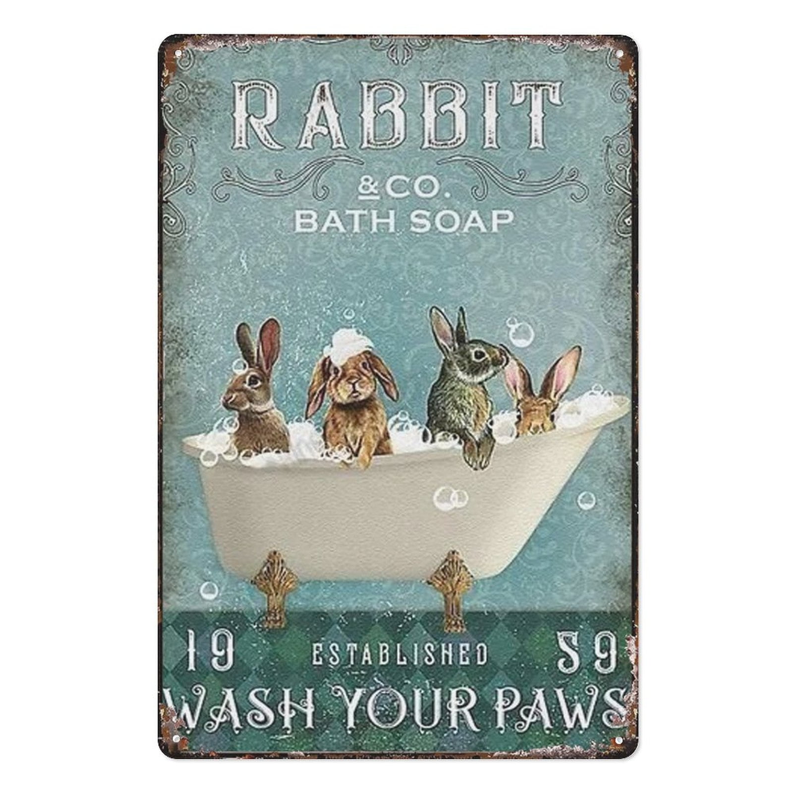 Vintage Tin Sign Rabbits In Bath Soap - Rabbit And Wash Your Paws ...