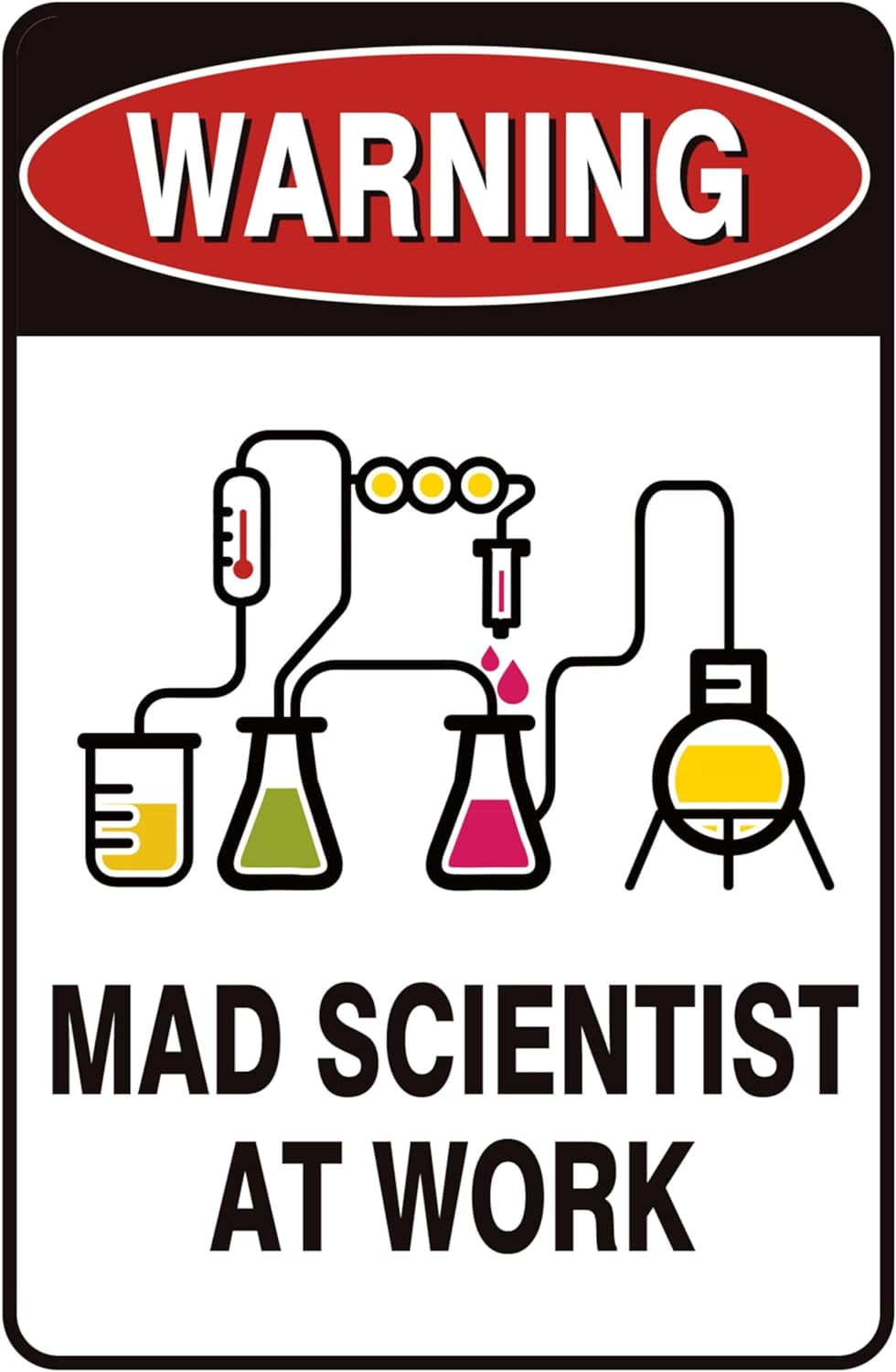 Vintage Tin Sign Retro Metal Funny Warning Mad Scientist At Work Signs ...