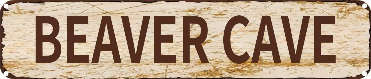 Vintage Tin Sign Retro Metal Wall Decor BEAVER CAVE Rustic Aluminum ...
