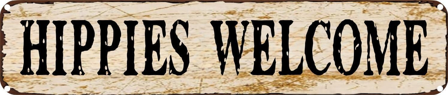 Vintage Tin Sign Retro Metal Wall Decor Hippies Welcome Rustic Aluminum ...