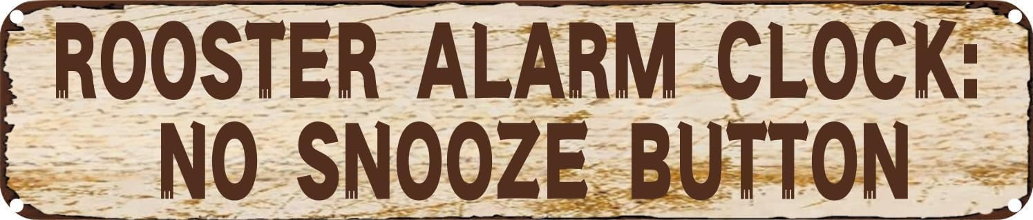Vintage Tin Sign Retro Metal Wall Decor ROOSTER ALARM CLOCK NO SNOOZE ...