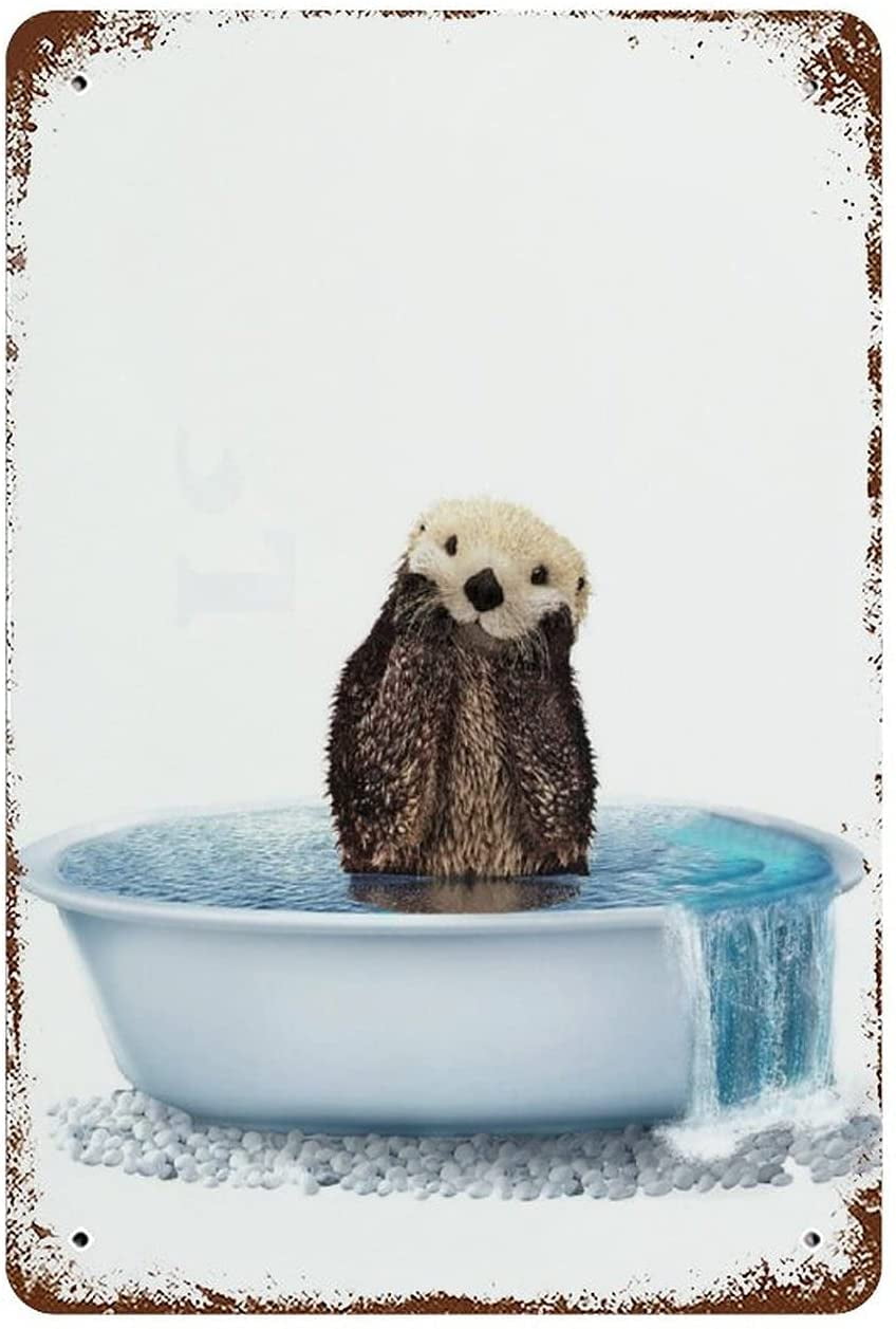 Vintage Tin Sign Sea Otter Bathroom Print Coastal Bathtub Wall Art ...