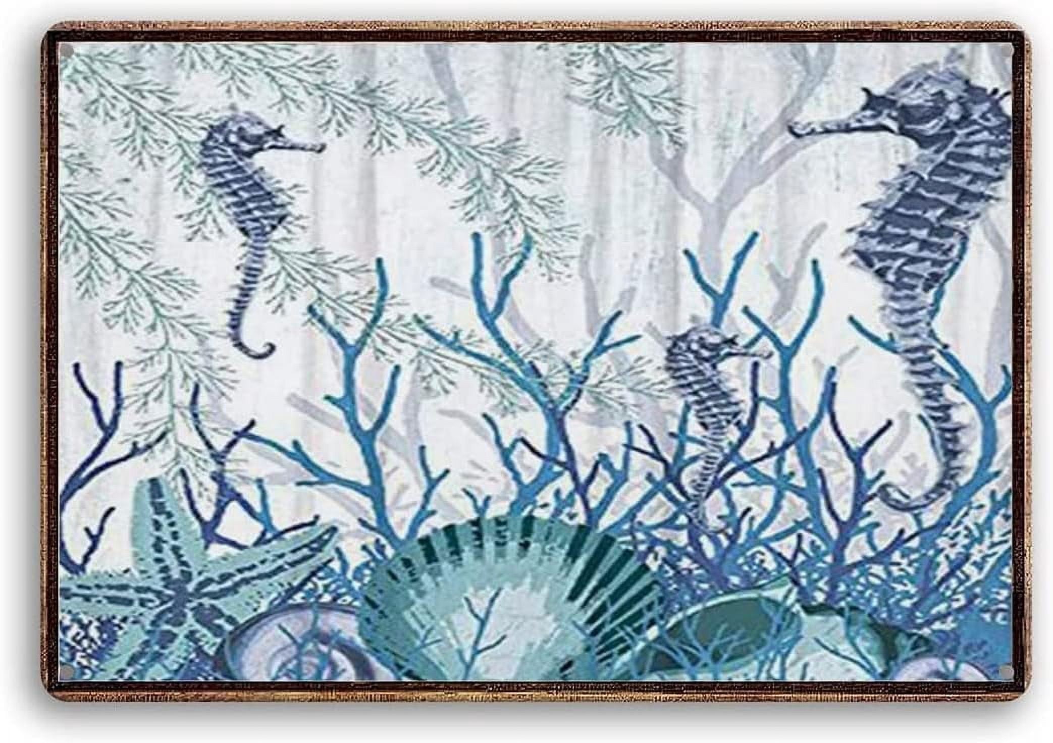 Vintage Tin Sign Sea Shells Seahorse Starfish Metal Tin Sign Wall Art ...