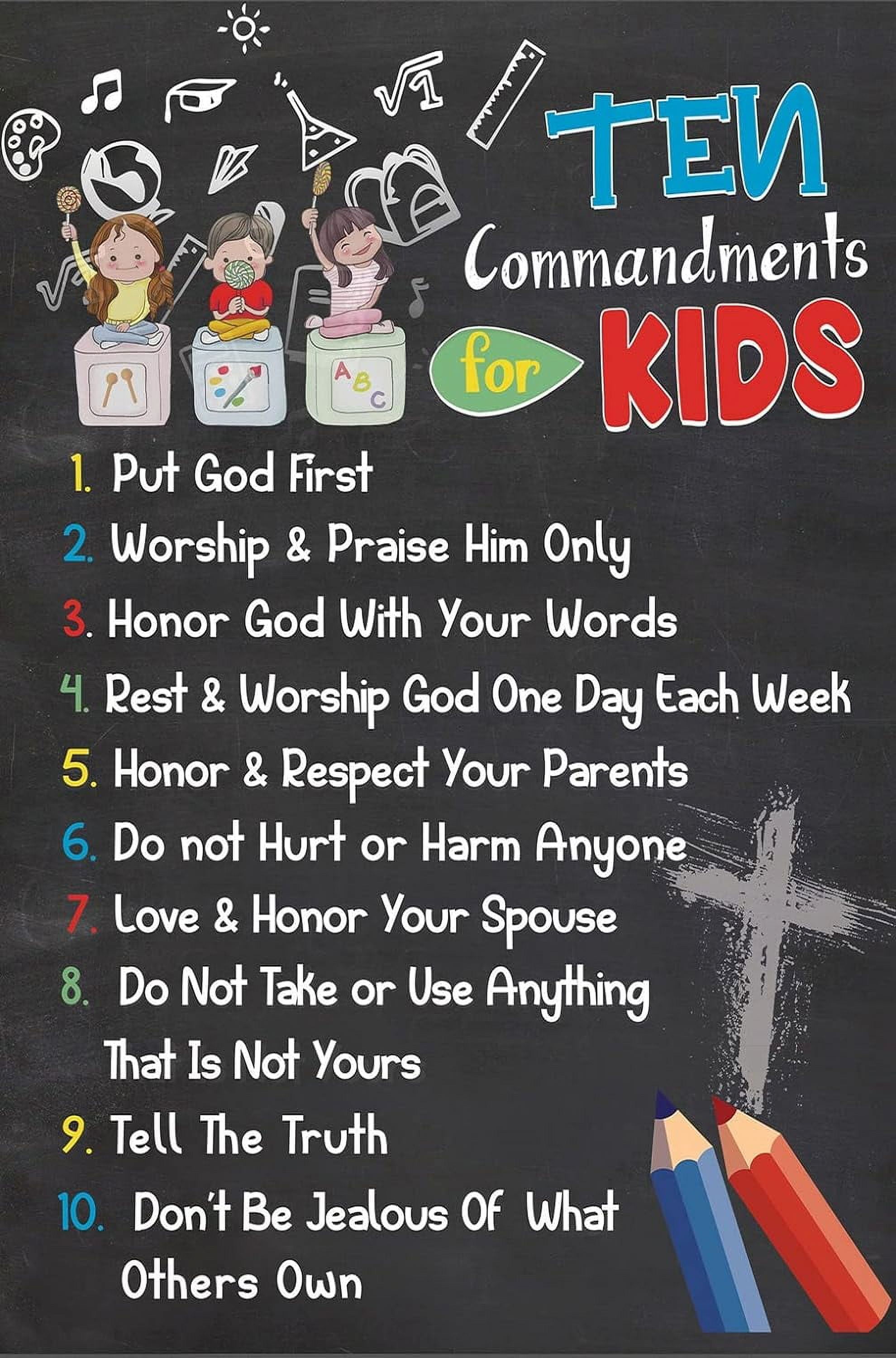 Vintage Tin Sign Ten Commandments Kids Blessed Scripture Cofe Poster ...