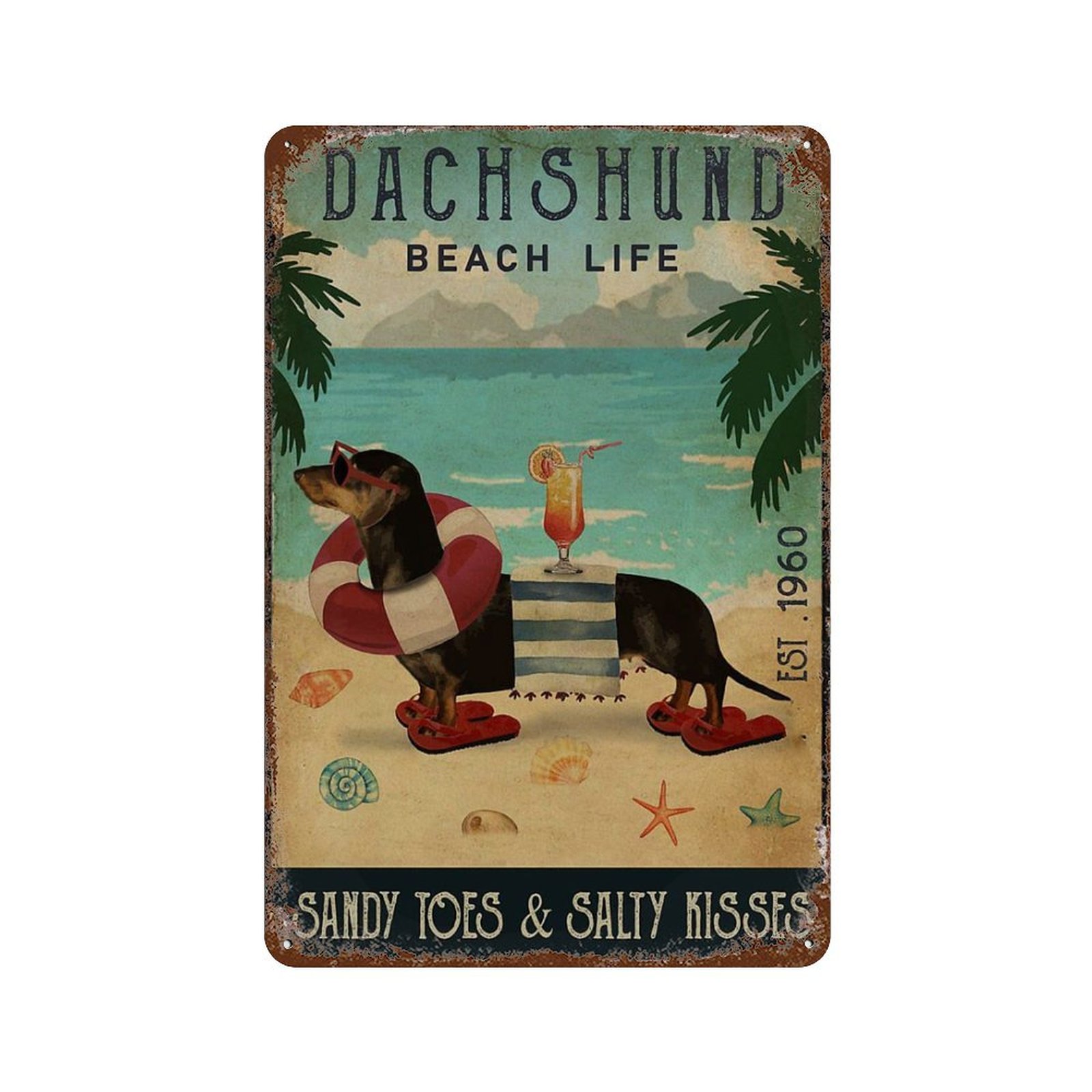 Vintage Tin Sign Vintage Beach Cocktail Life Dachshund Tin Signs Indoor ...