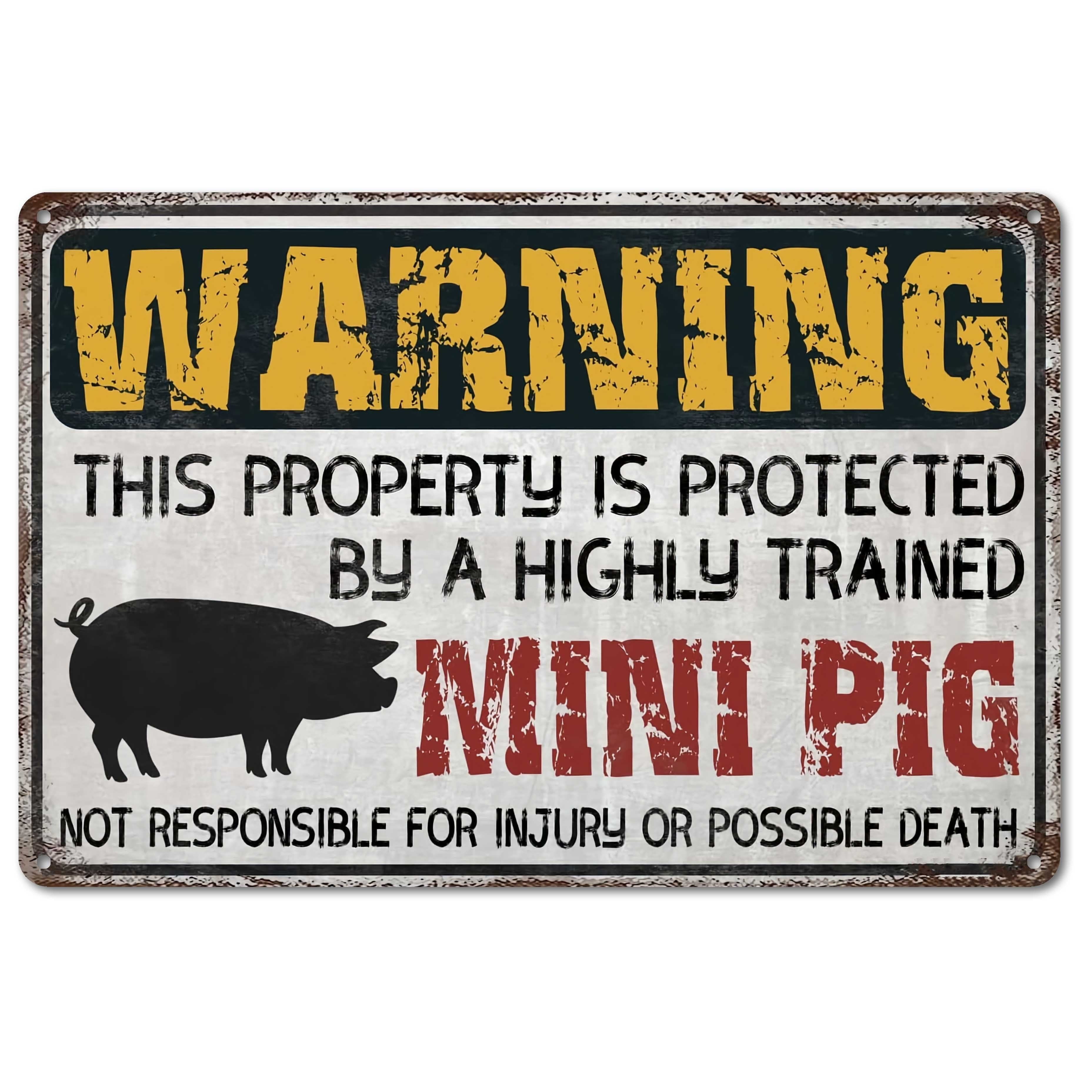Vintage Tin Sign, Warning Mini Pig Funny Metal Sign For Wall Decor ...