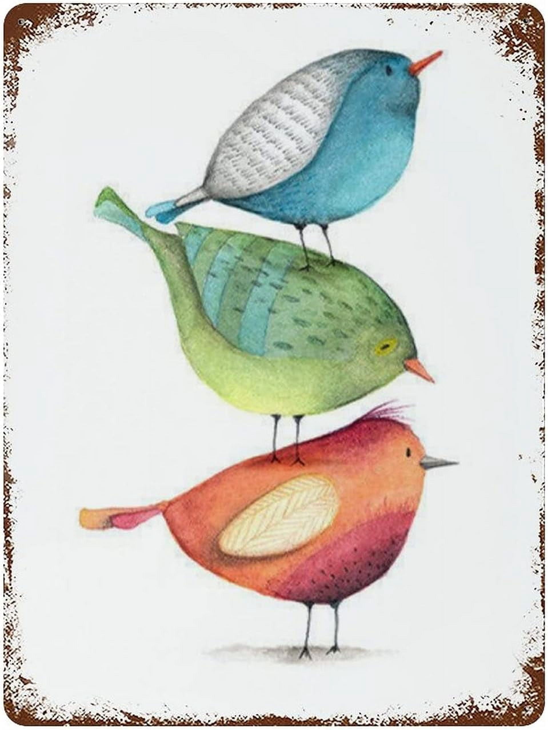 Vintage Tin Sign Watercolor Birds Wall Decor Nursery Birds Print Cute ...