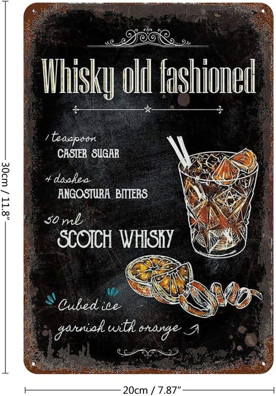 Vintage Tin Sign Whisky Old Fashioned Cocktail Recipe Outdoor Street ...