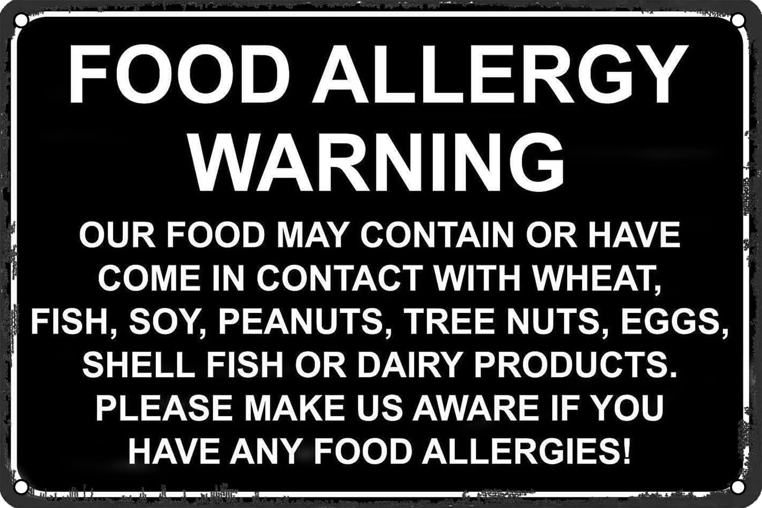 Vintage Tin Signs Food Allergy Warning Safety Metal Poster Retro Wall ...