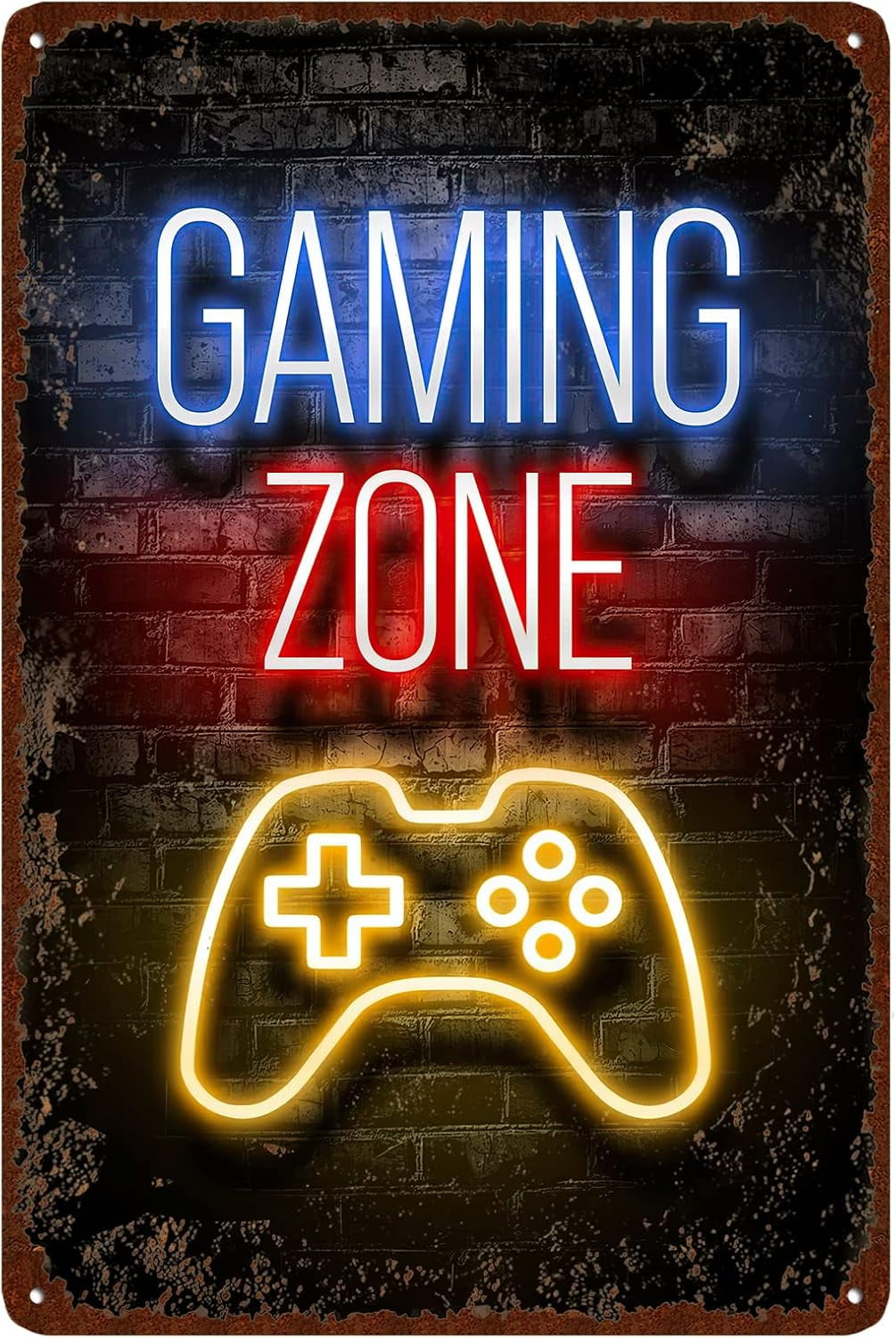Vintage Tin Signs With Neon Effect - Game Room Metal Signs, Zone - Boy ...