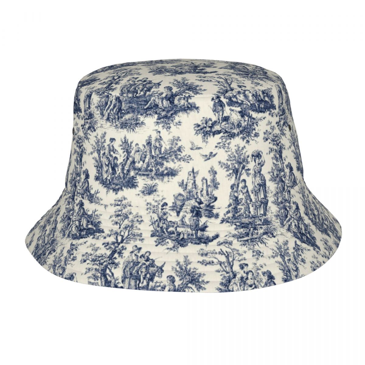 Vintage Toile De Jouy Bucket Hat Custom Summer Travel Beach Navy Blue And White Hats - Walmart.com