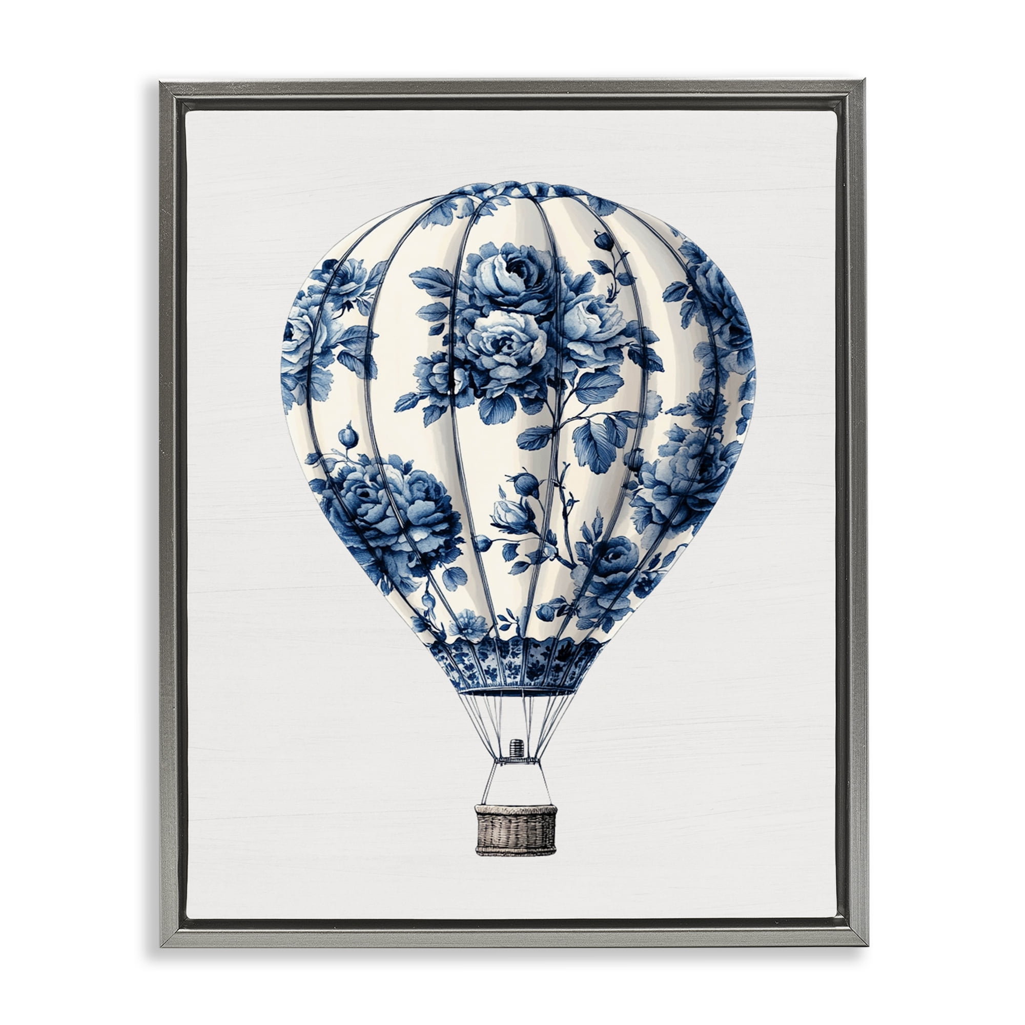 Vintage Toile Hot Air Balloon Gray Framed Floater Canvas Wall Art ...