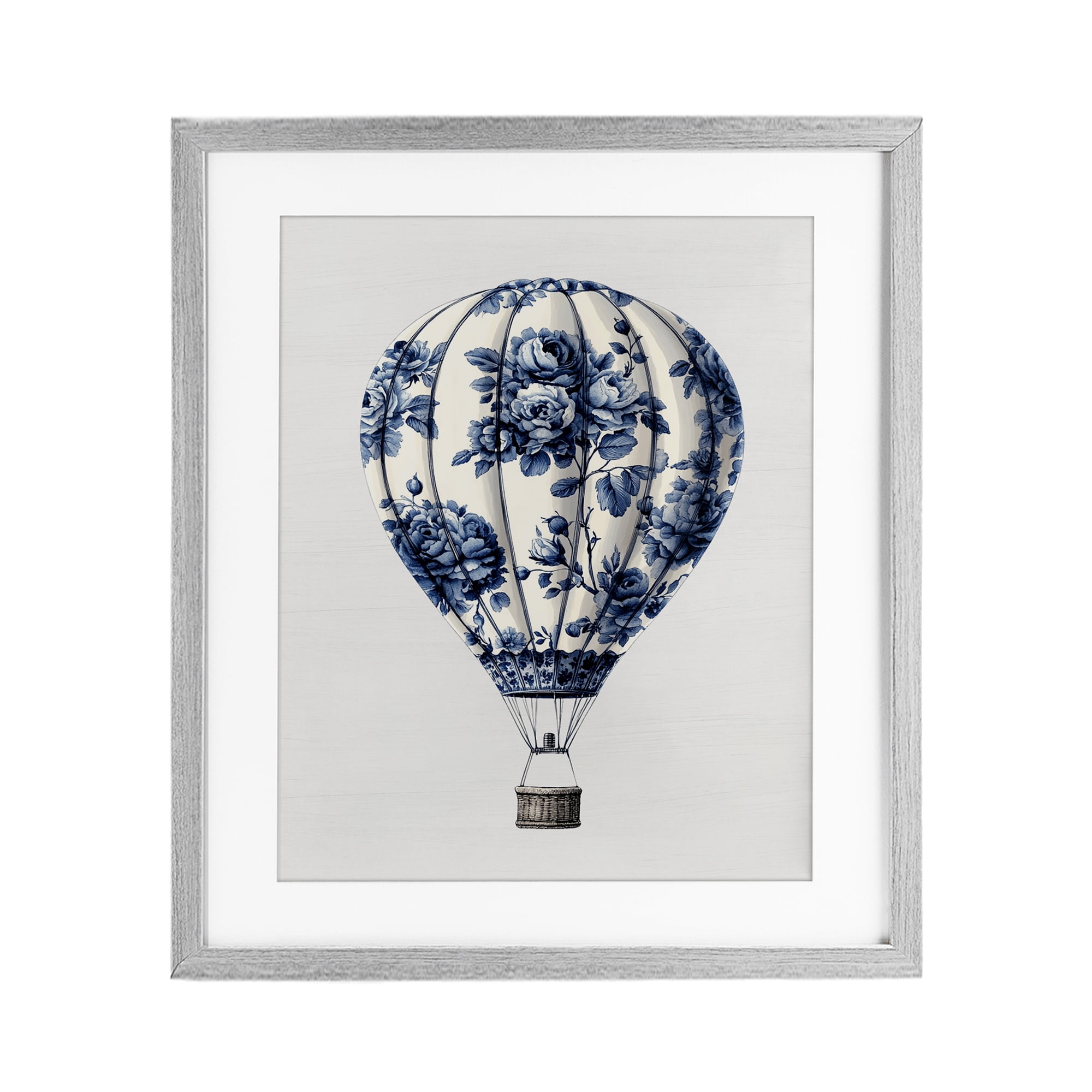 Vintage Toile Hot Air Balloon Gray Framed Print Under Glass, design by ...