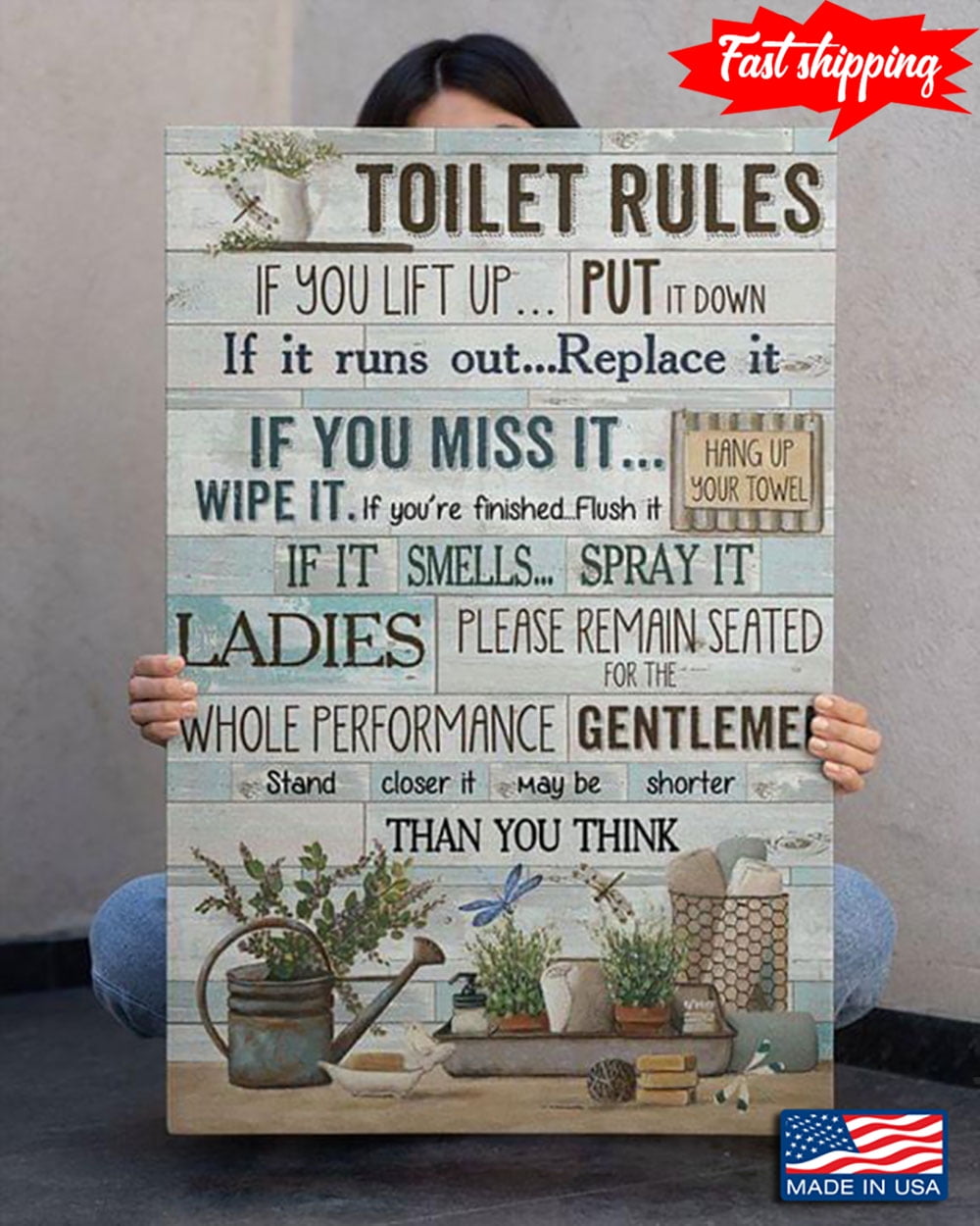 Vintage Toilet Objects & Dragonflies Toilet Rules If You Lift Up Put It ...