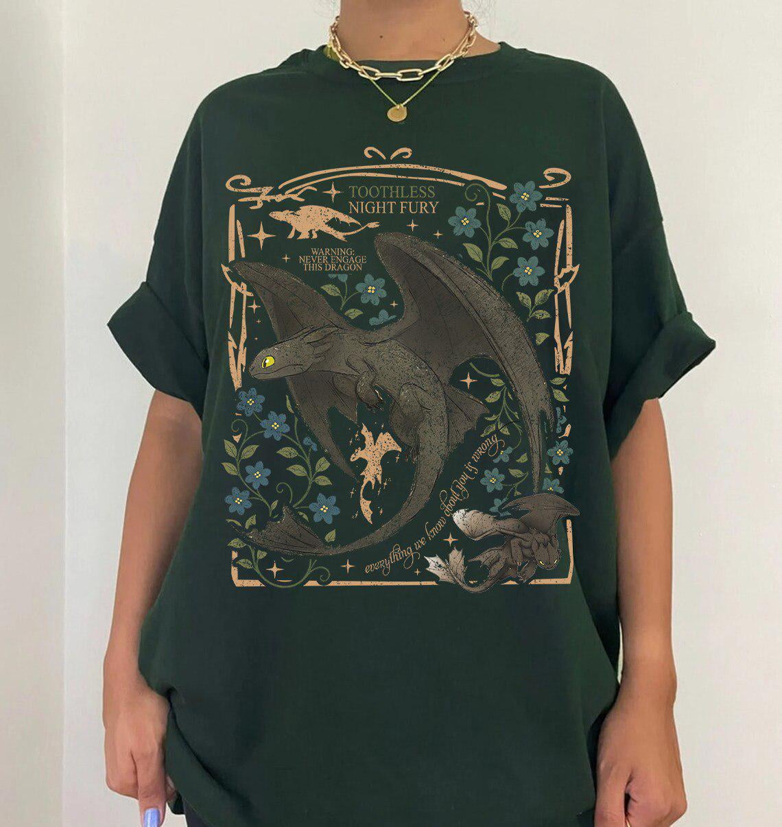 Vintage Toothless Dragon Botanical T-Shirt, Retro How To Train Your ...