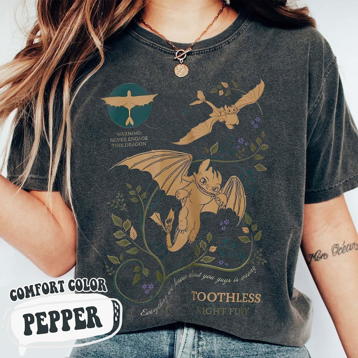 Vintage Toothless Dragon Botanical T-Shirt, Retro How To Train Your ...