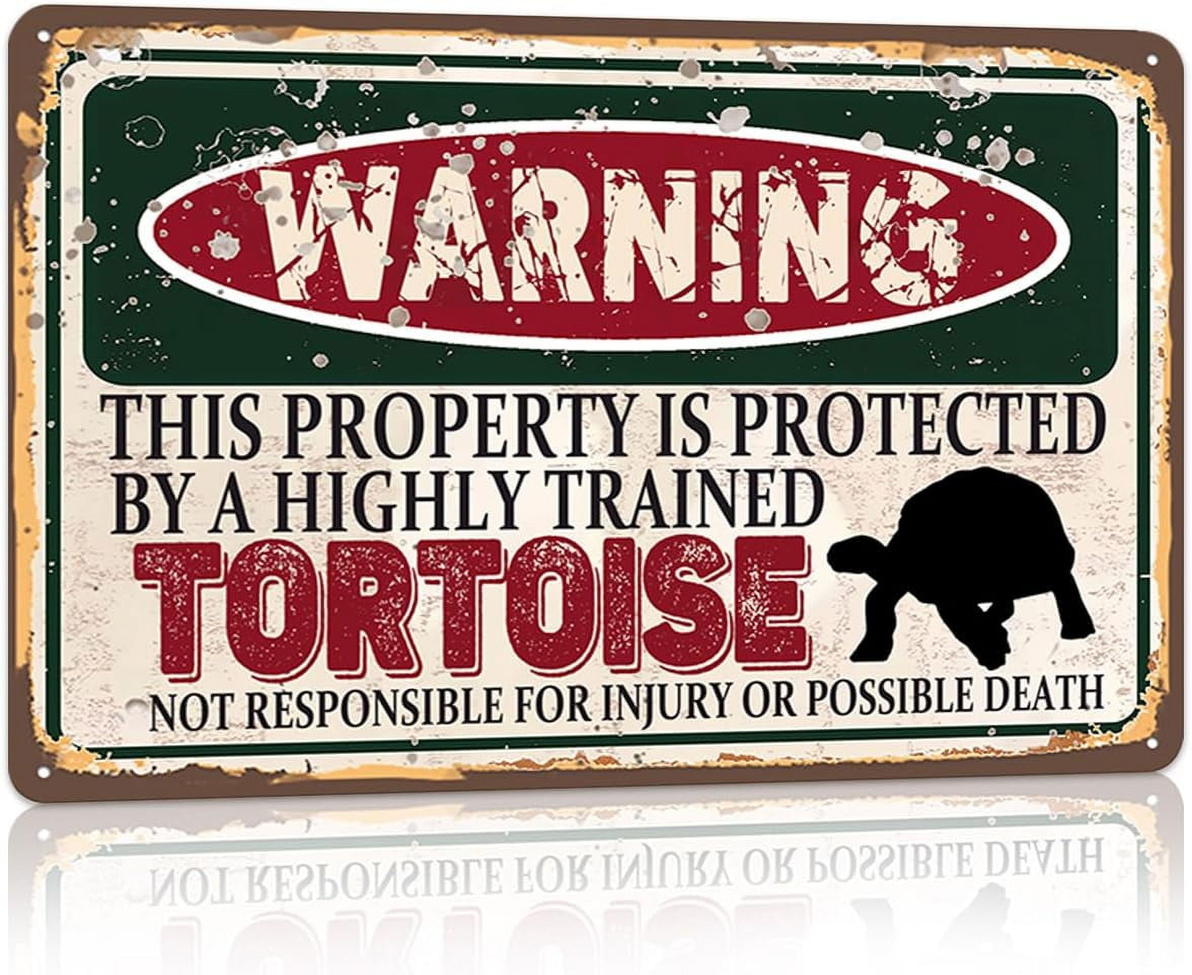 Vintage Tortoise Metal Sign， Warning this property is protected bY a ...