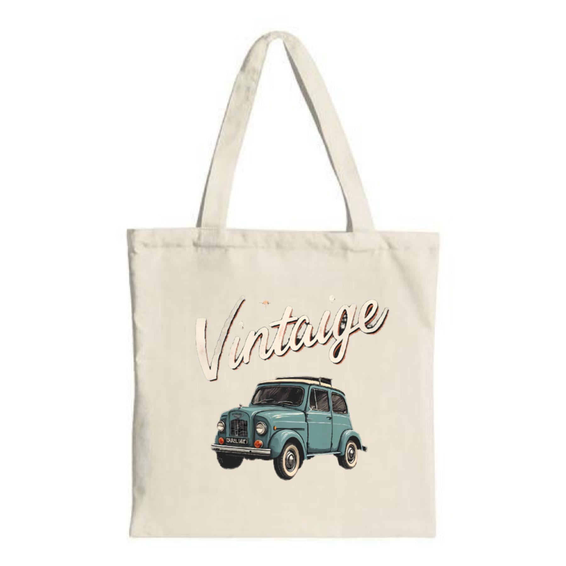 Vintage Tote Bag with Classic Blue Car Design White - Walled Roof Rack ...