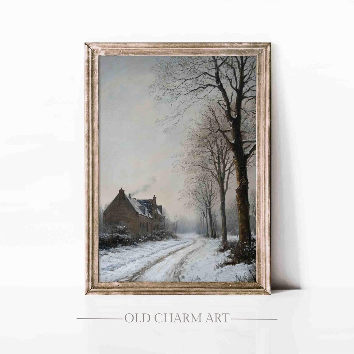 Vintage Town Poster, Moody Winter Landscape, Rustic Winter Cottage ...