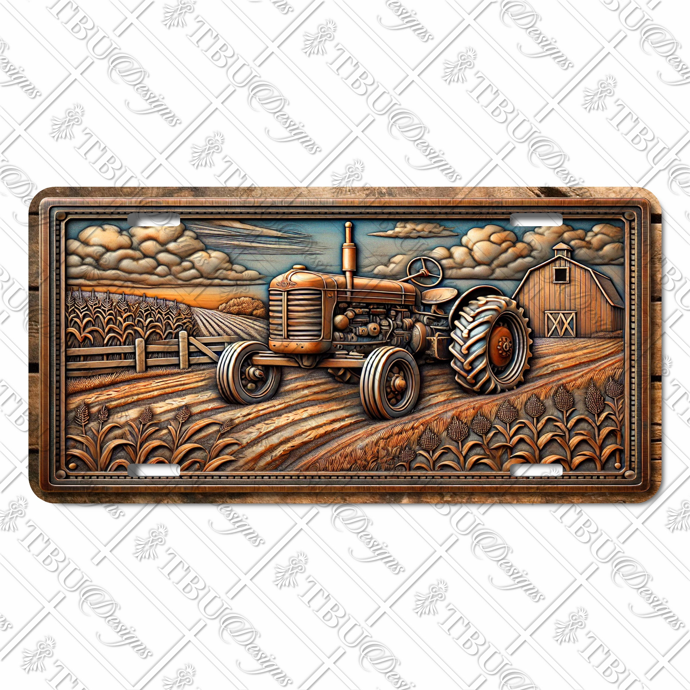 Vintage Tractor Aluminum License Plate – Farm Life Art with Rustic Barn ...