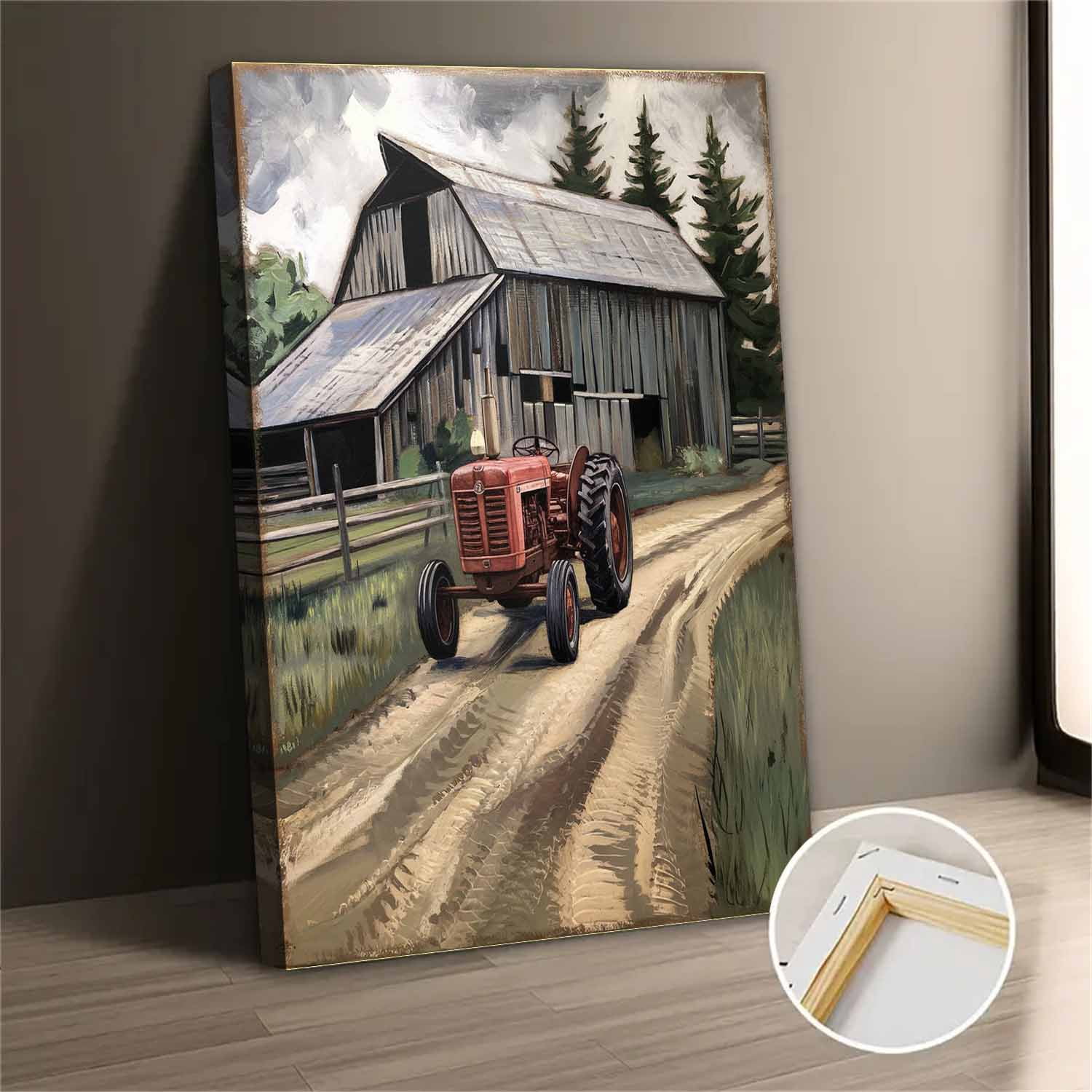 Vintage Tractor Barn Canvas Wall Art Print Home Decor for Bedroom ...