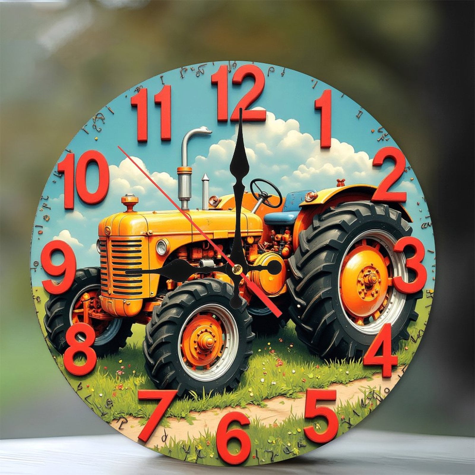Vintage Tractor Clock Wall Decor Farm House Rustic Orange 10-Inch ...