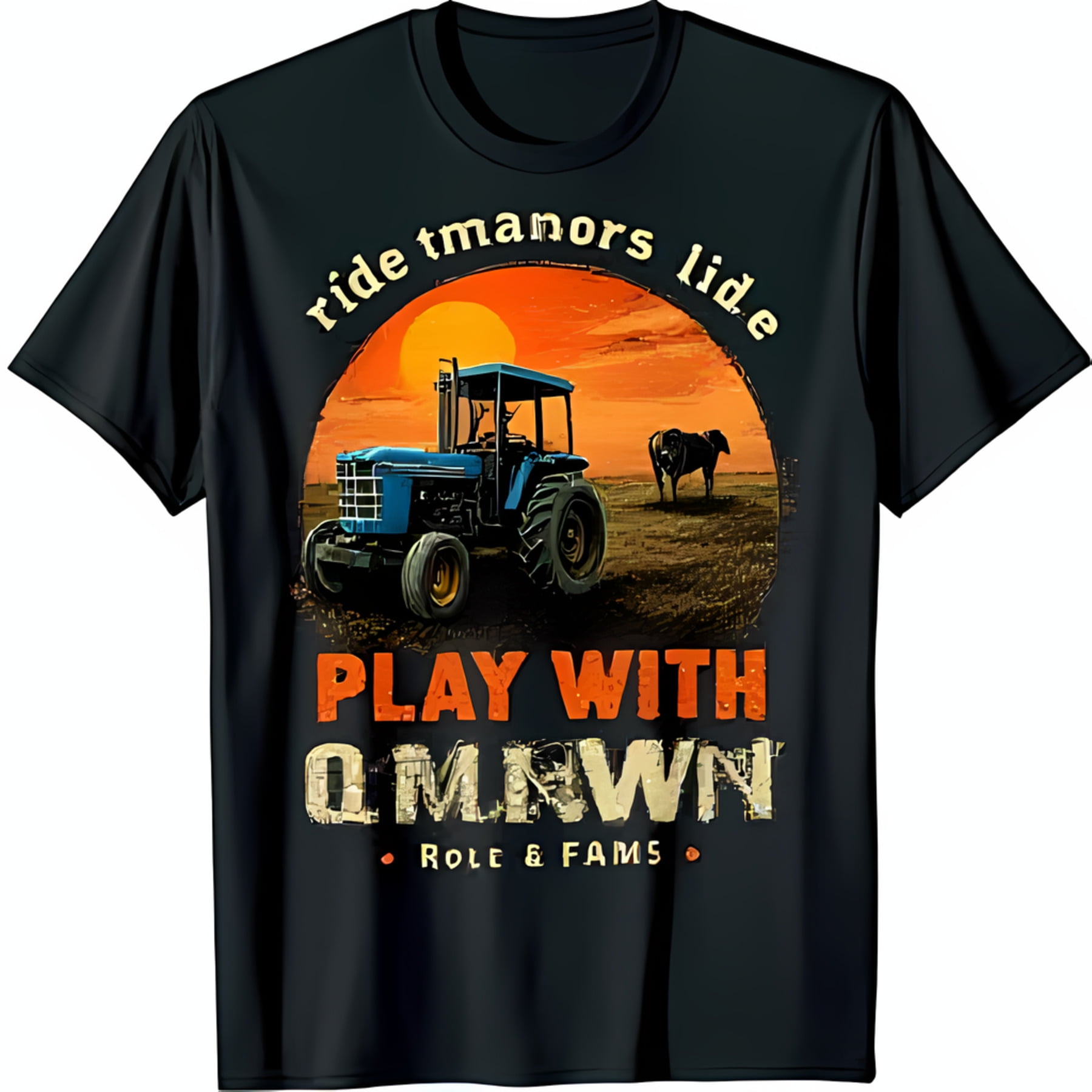 Vintage Tractor Graphic Black T-Shirt with Cow Design for Farm Lovers ...