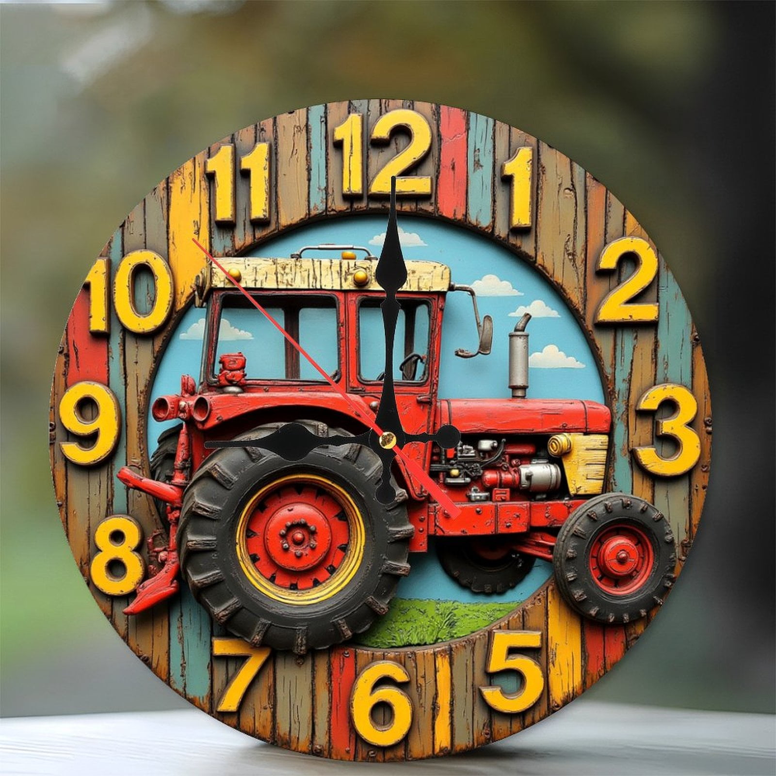 Vintage Tractor Wall Clock Farmhouse Decor Rustic Red 10-Inch Silent ...