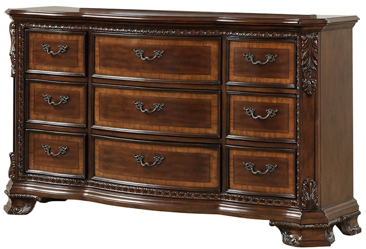 Vintage Traditional Style 9-Drawer Dresser Made With Wood in Walnut ...