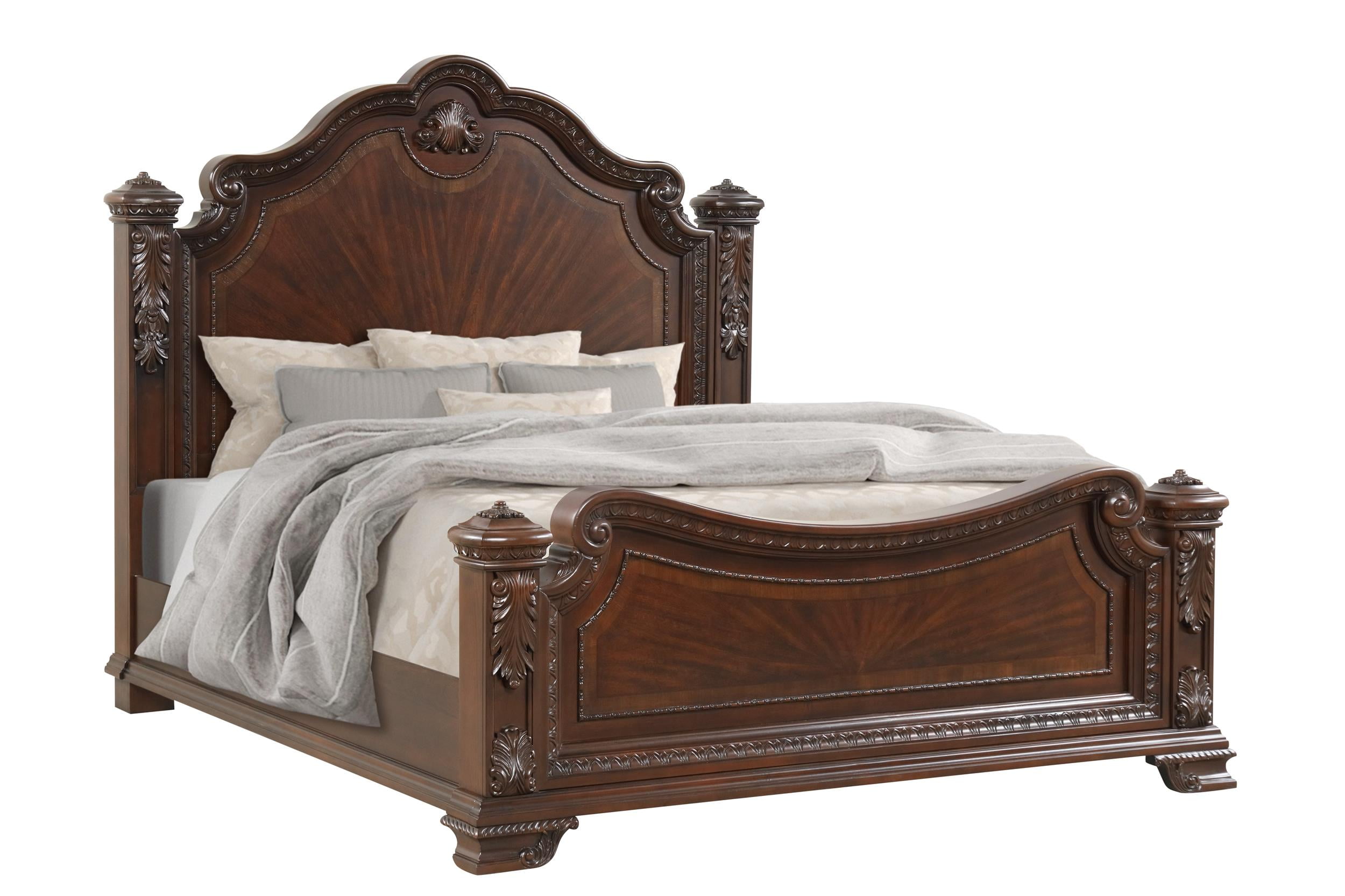 Vintage Traditional Style Queen Bed Made With Wood in Walnut - Walmart.com