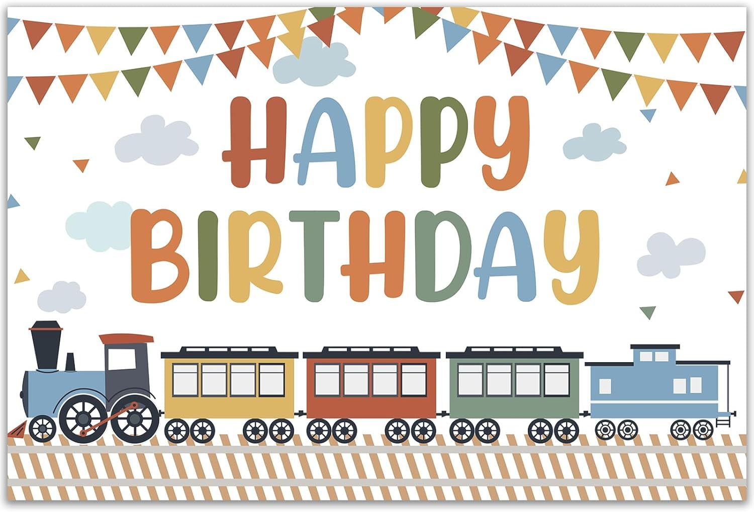 Vintage Train Birthday Party Decorations, Happy Birthday Train Backdrop ...