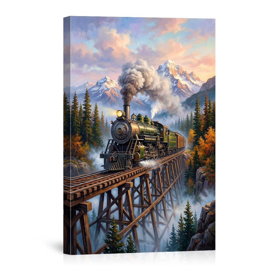 Vintage Train Rustic Railway Emerald Green Engine Mountain Landscape ...