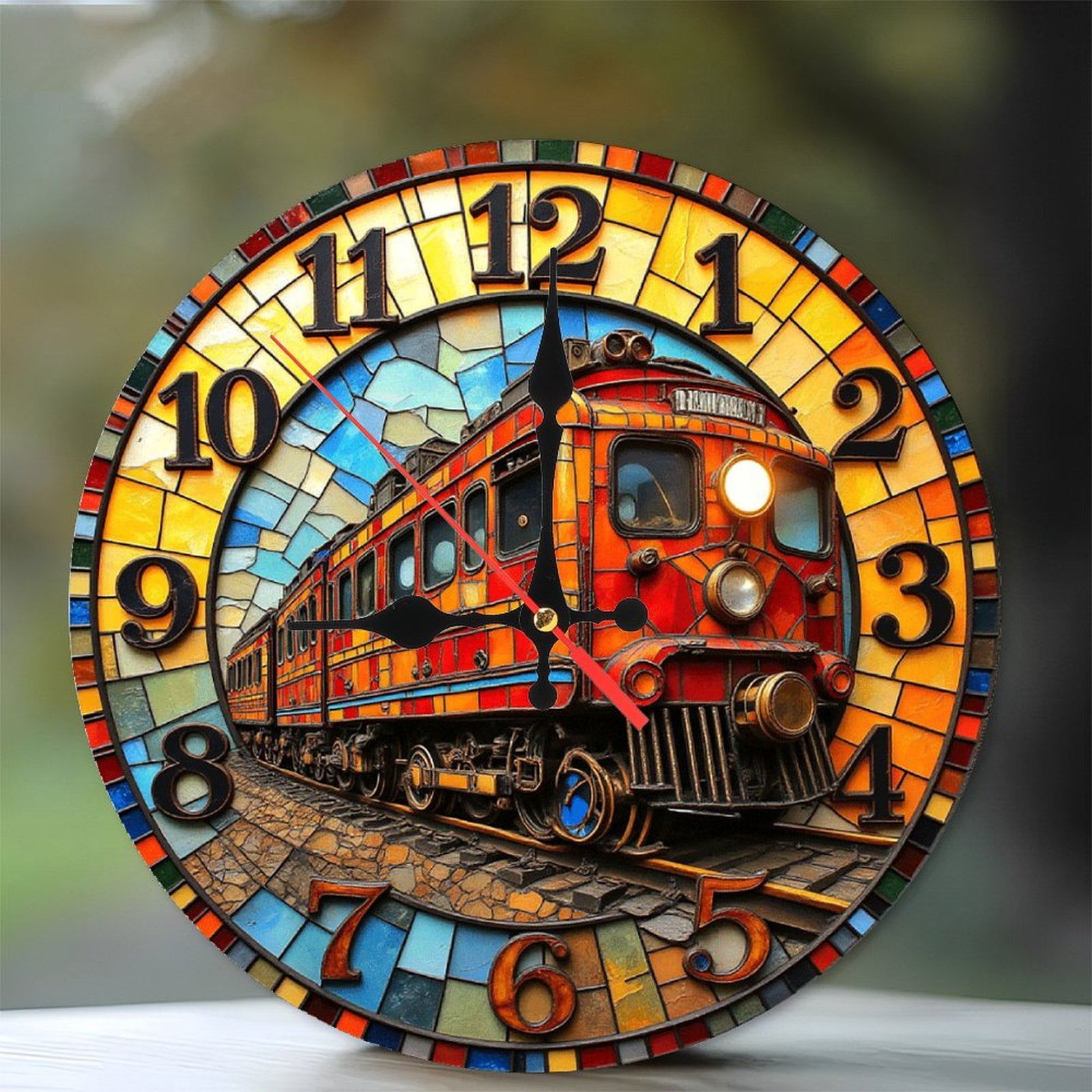 Vintage Train Clock 10-Inch Silent Wooden Wall Clock, Battery Operated ...