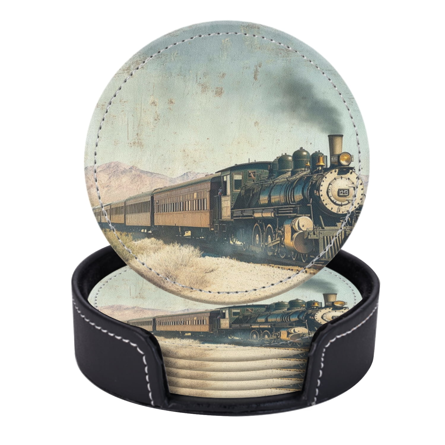 PU Leather Coasters for Drinks Bar Beer,Set of 6 with Holder,Round ...