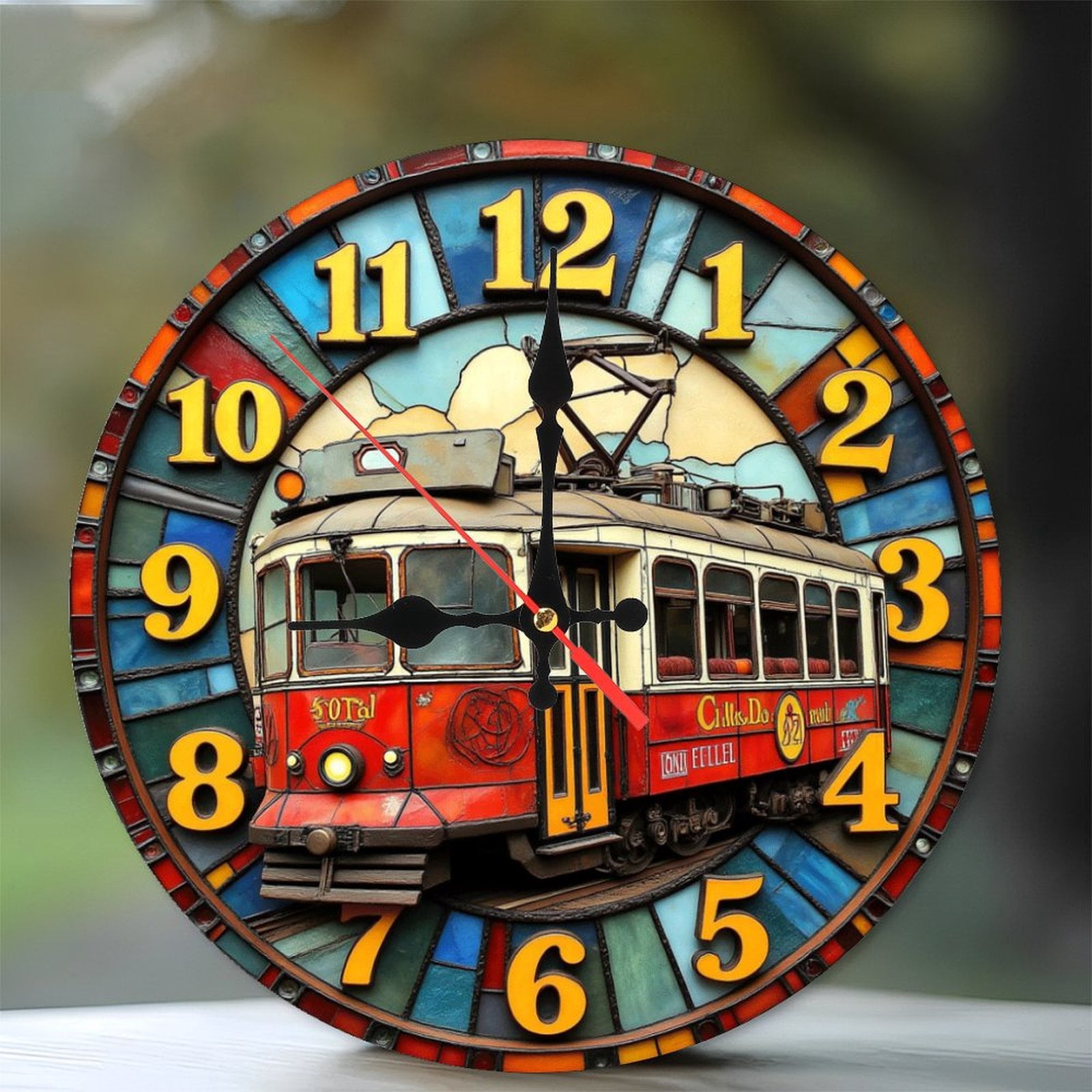 Vintage Tram Wall Clock 10-Inch Silent Wooden Wall Clock, Battery ...