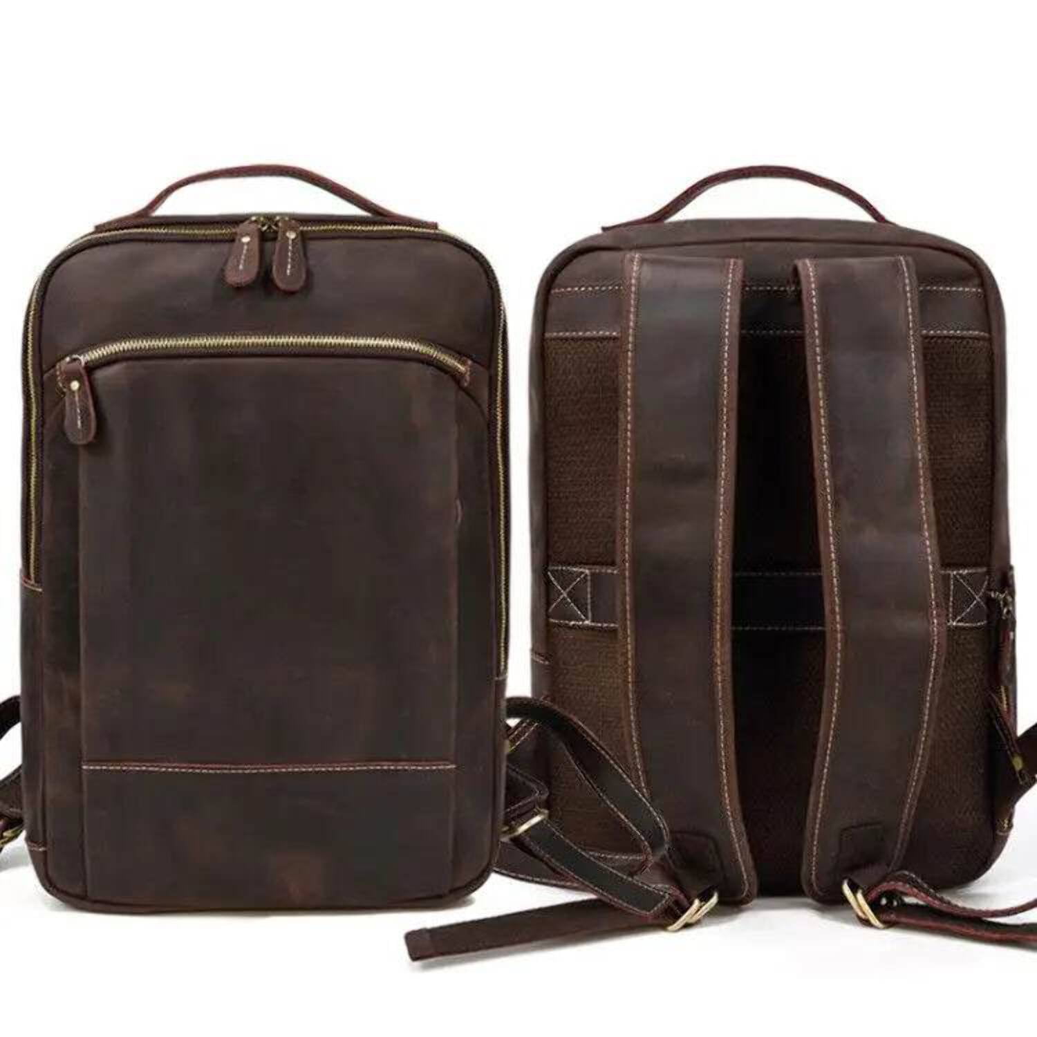 Vintage Travel Backpack Crazy Horse Leather Double Zipper Bag - Walmart.com