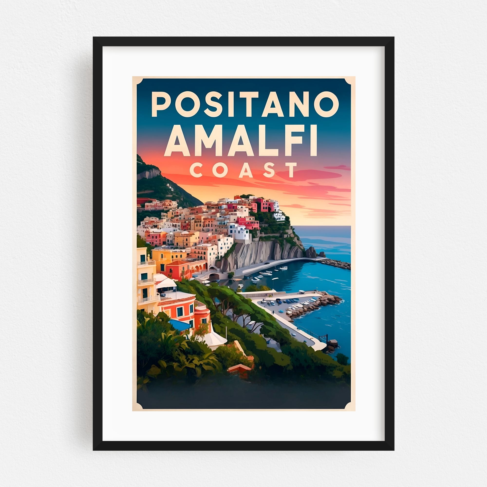 Vintage Travel Poster of Positano: Italian Charm - Positano Campania ...