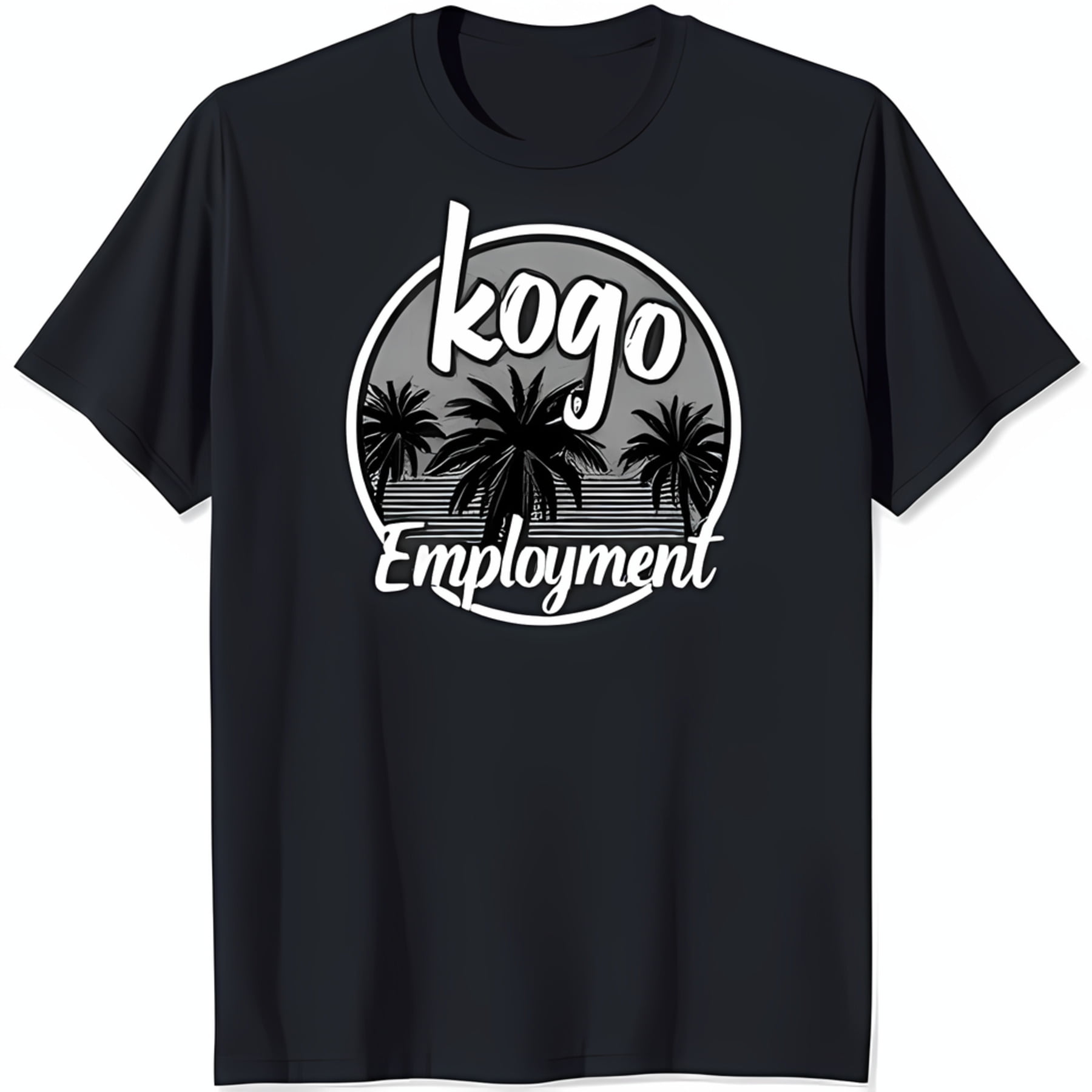 Vintage Travel Style Black T-Shirt with 'Kogo Employment' Design ...