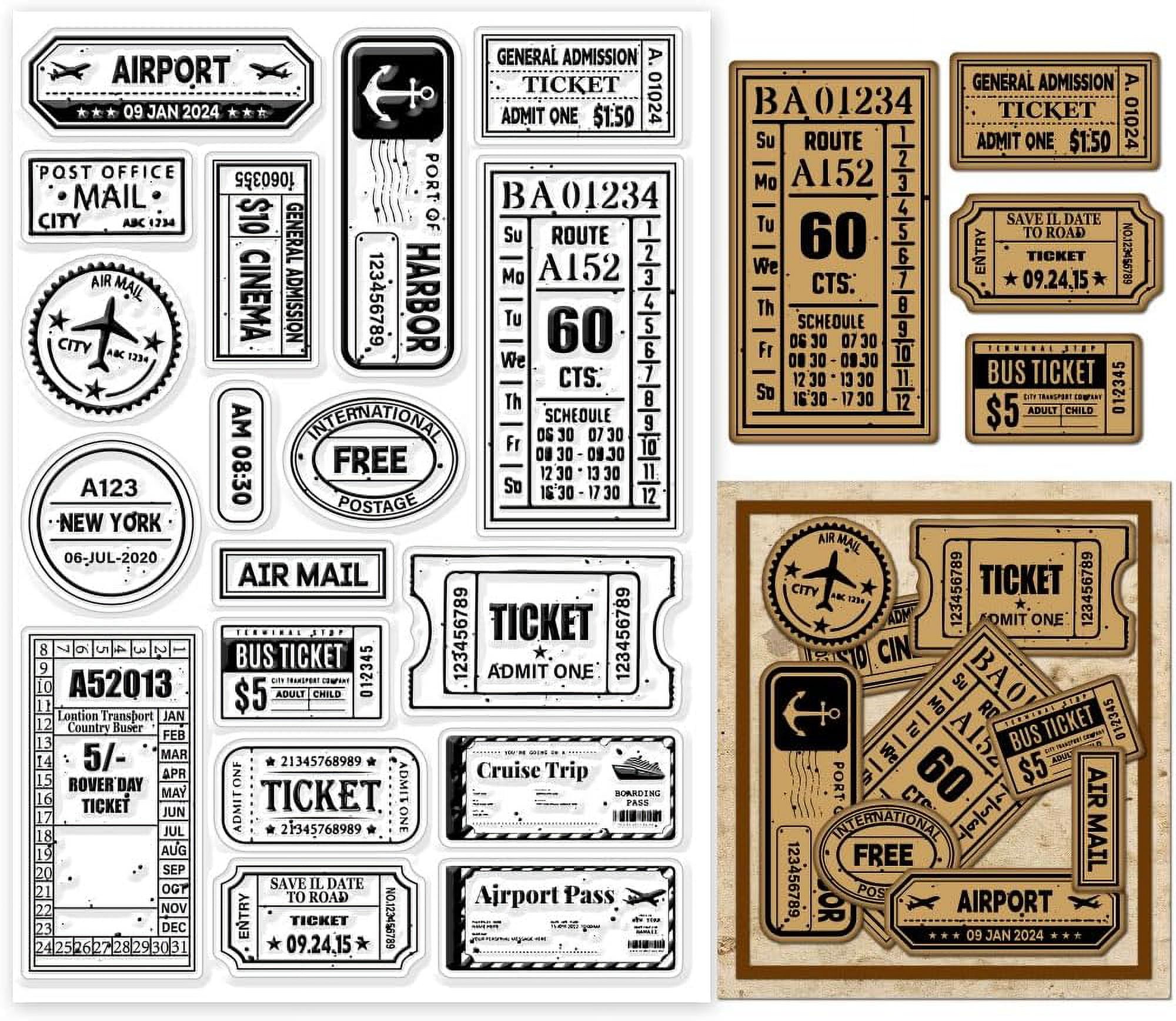 Vintage Travel Tickets Clear Stamps for Cards Making Retro Journey ...