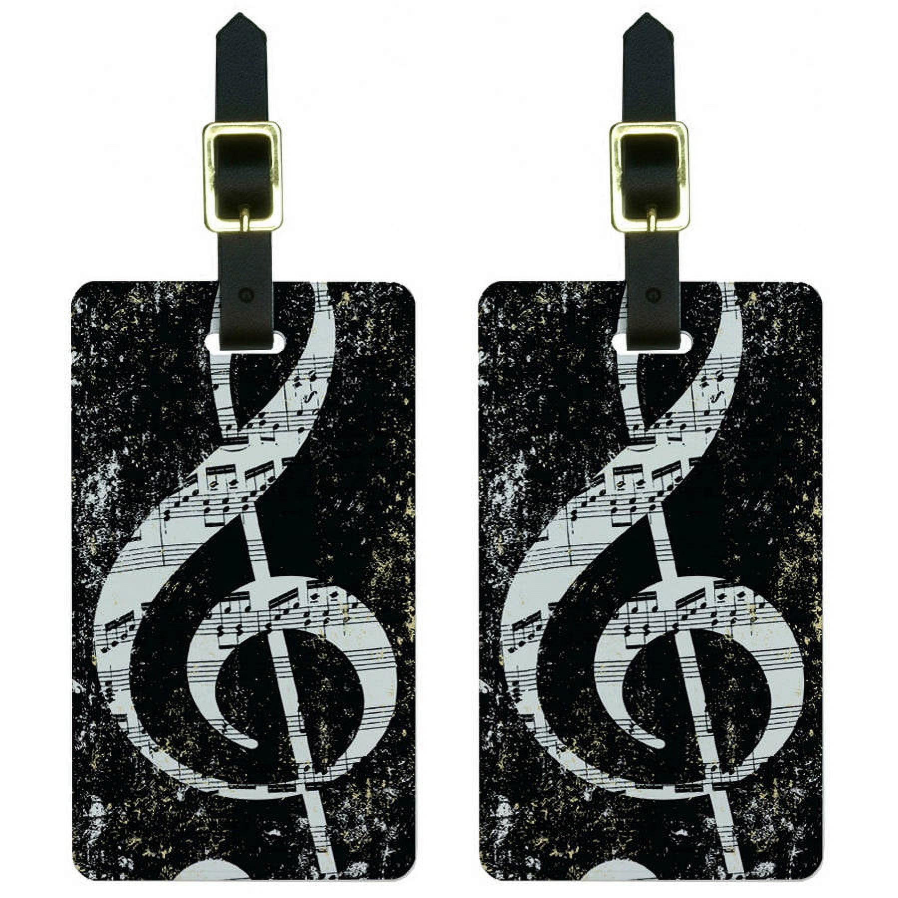 Vintage Treble Clef Music Black Luggage Tags Suitcase Carry-On ID, Set ...
