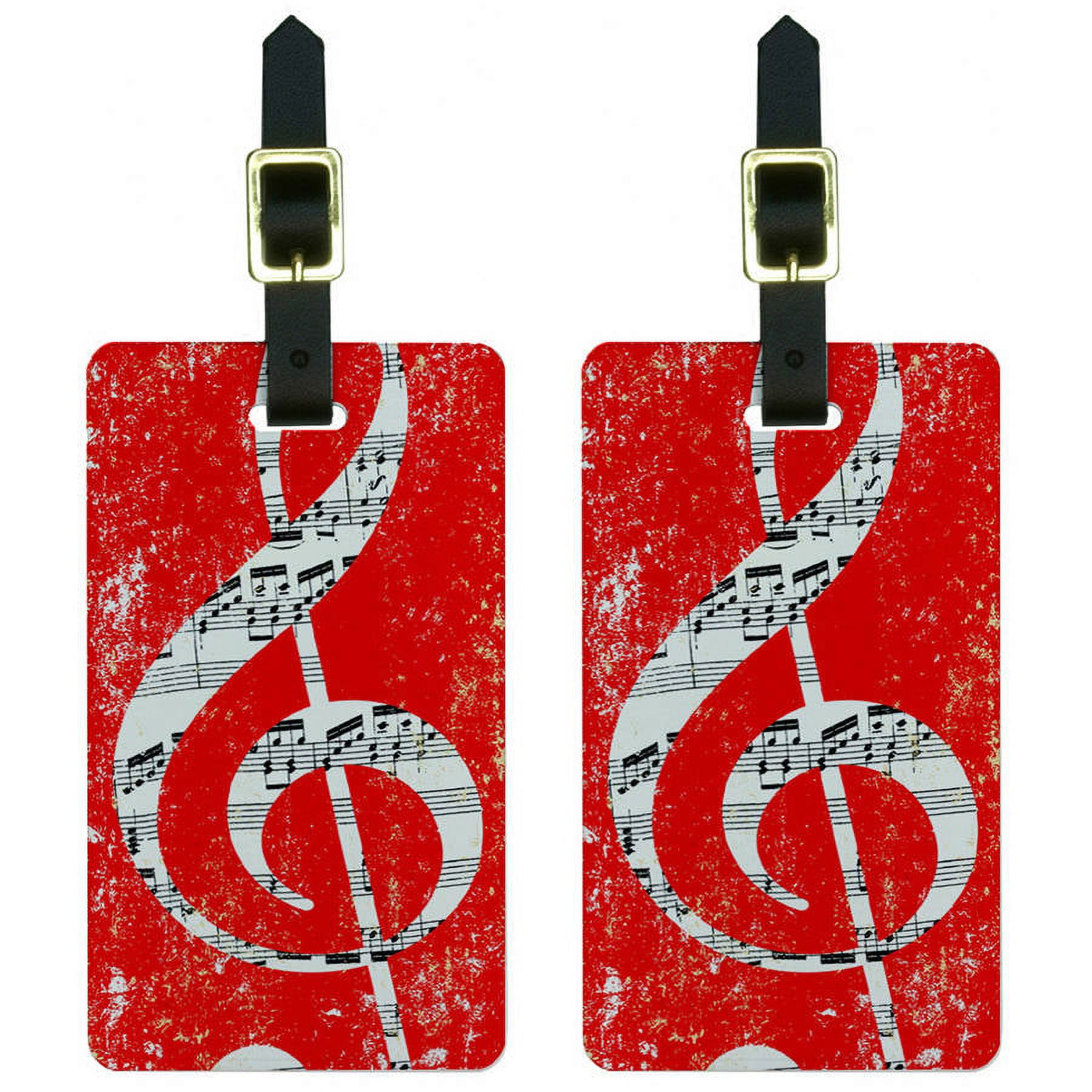 Vintage Treble Clef Music Red Luggage Tags Suitcase Carry-On ID, Set of ...