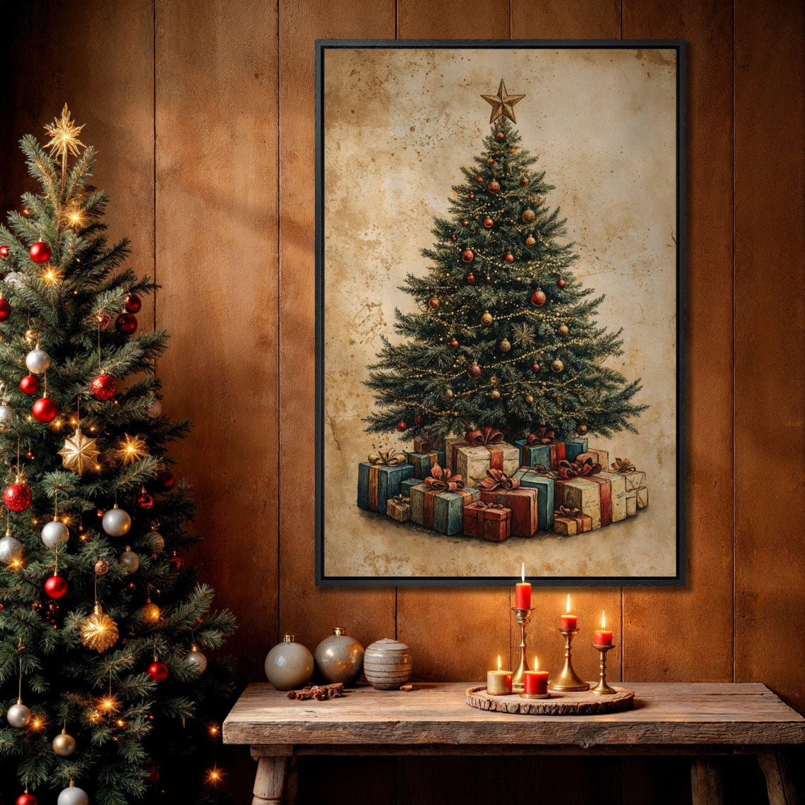 Vintage Tree With Poster Familywall Art Presents Poster Festive Decor ...