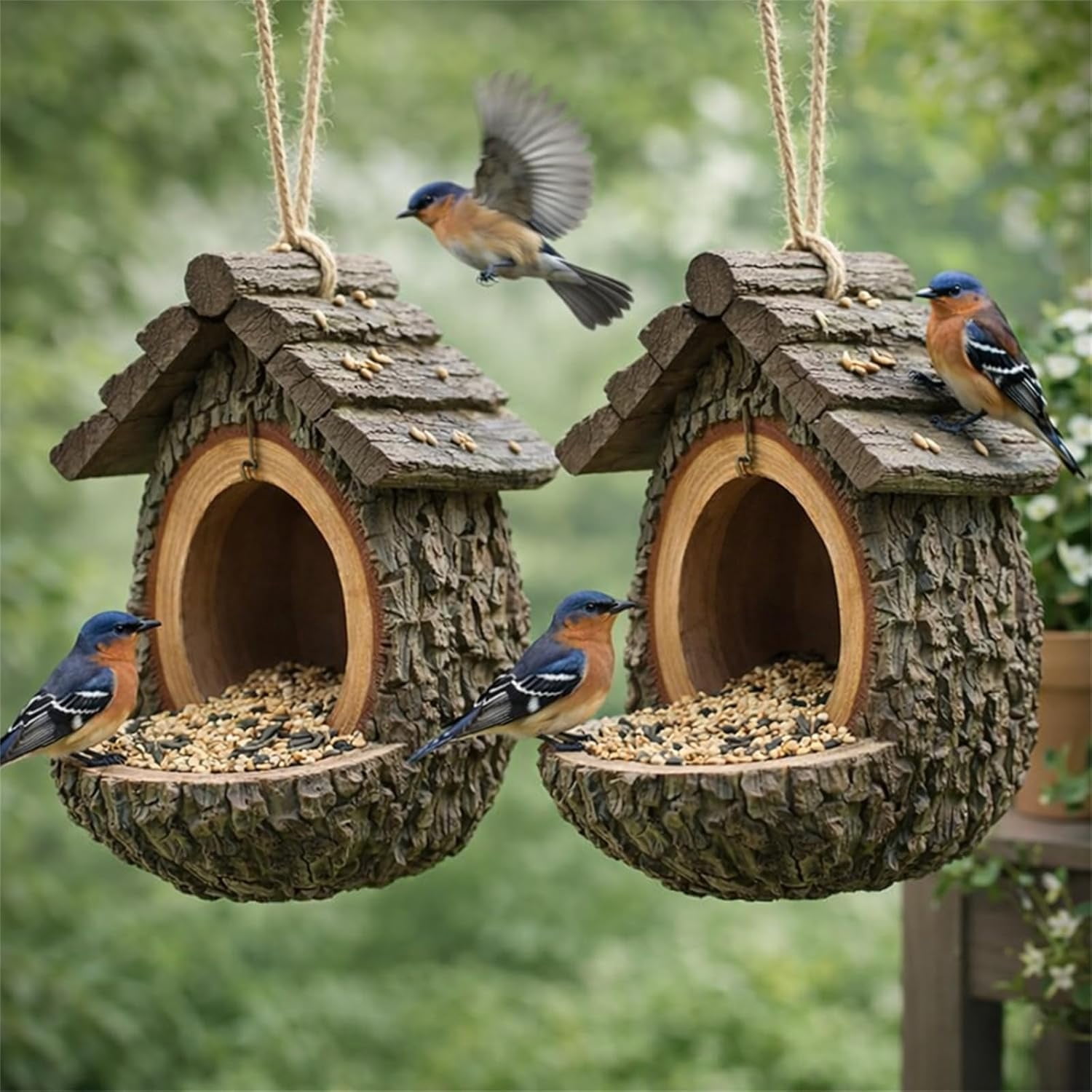 Vintage Treehouse Shape Bird Feeder, Open Design Feeding Birdhouse ...