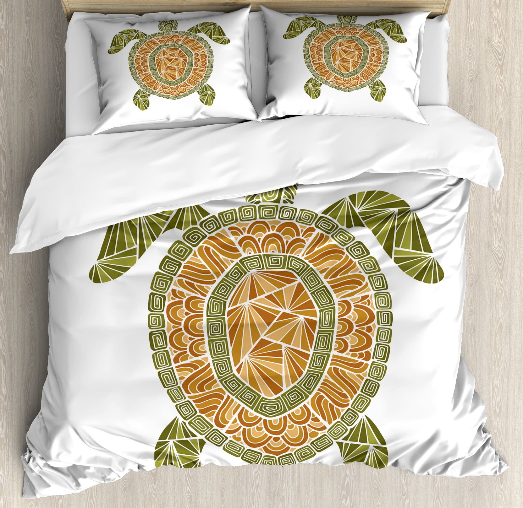Vintage Tribal Duvet Cover Set, Mosaic Zentangle Style Turtle Bohemian ...
