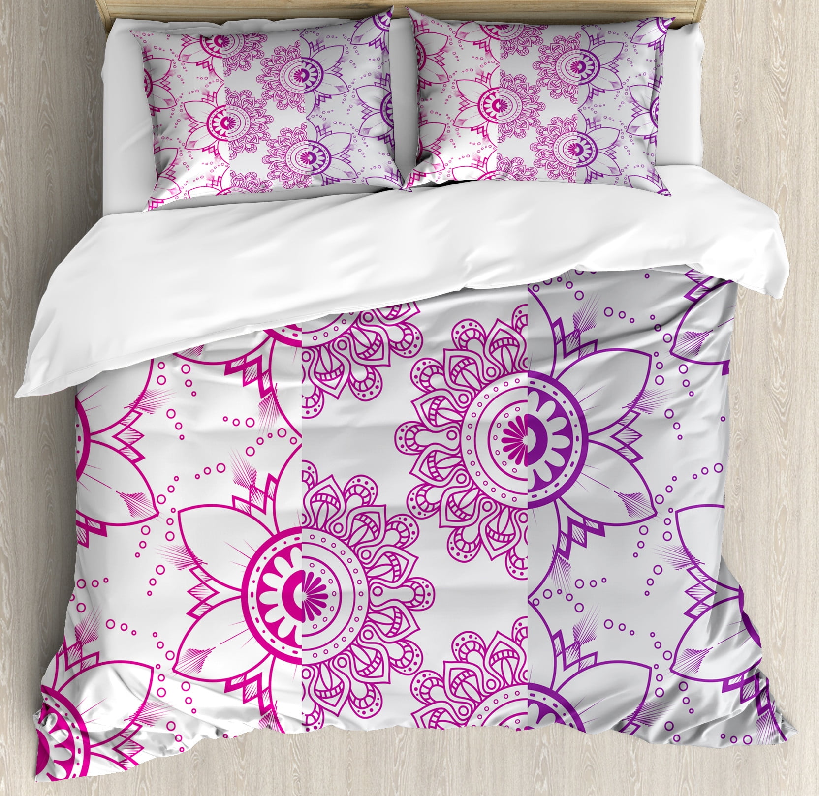 Vintage Tribal Duvet Cover Set, Pattern Simple Mandala Like Flowers ...