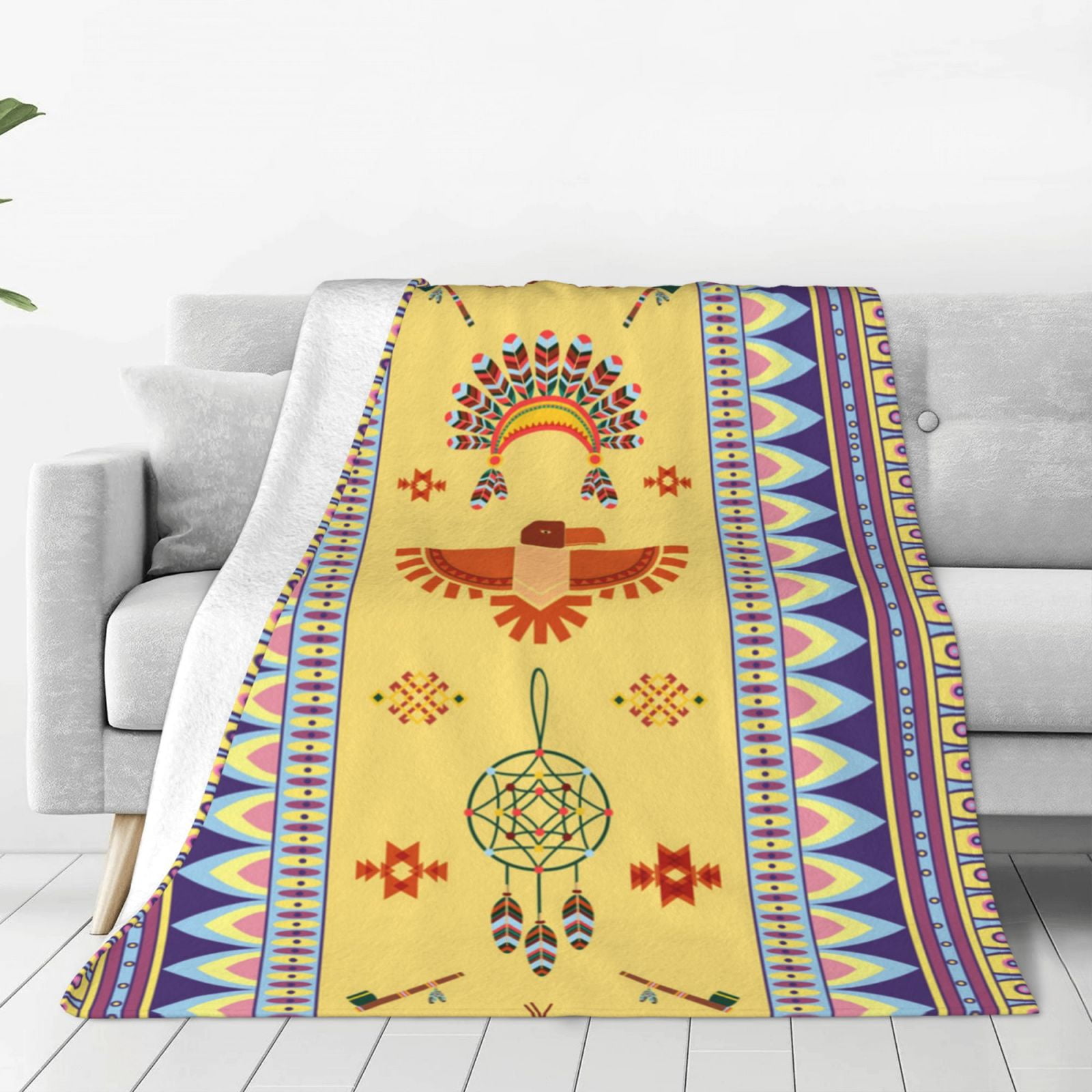 Vintage Tribal Ethnic Native Feathers Throw Blanket Soft Warm Cozy ...
