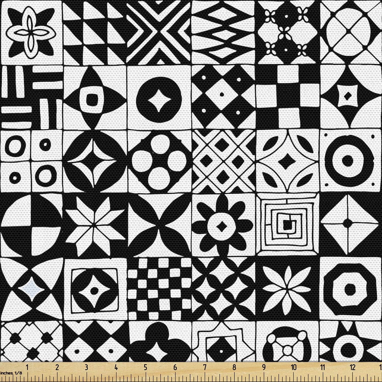 Vintage Tribal Fabric by the Yard Upholstery, Monochrome Abstract Art ...