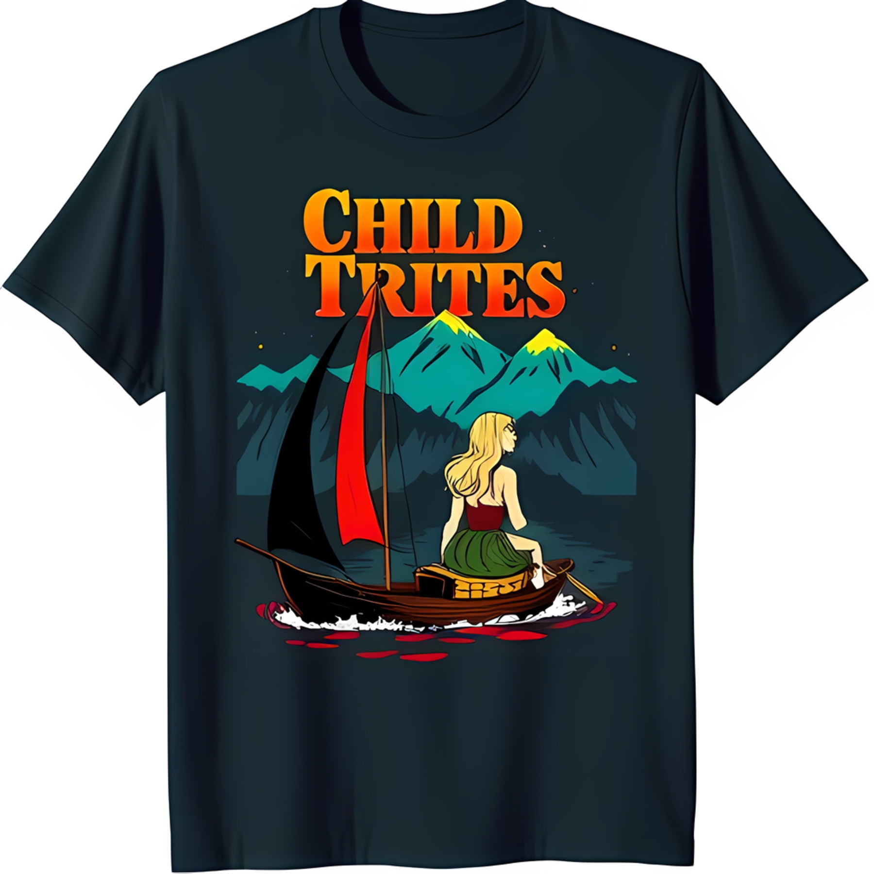 Vintage ' Trites' T-Shirt with Scenic Boat & Mountain Design - Walmart.com