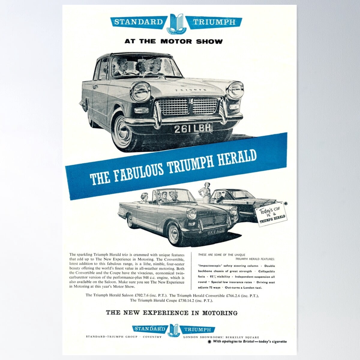 Vintage Triumph Herald Car Advert, 1960 Poster Wall Art, Modern Wall ...